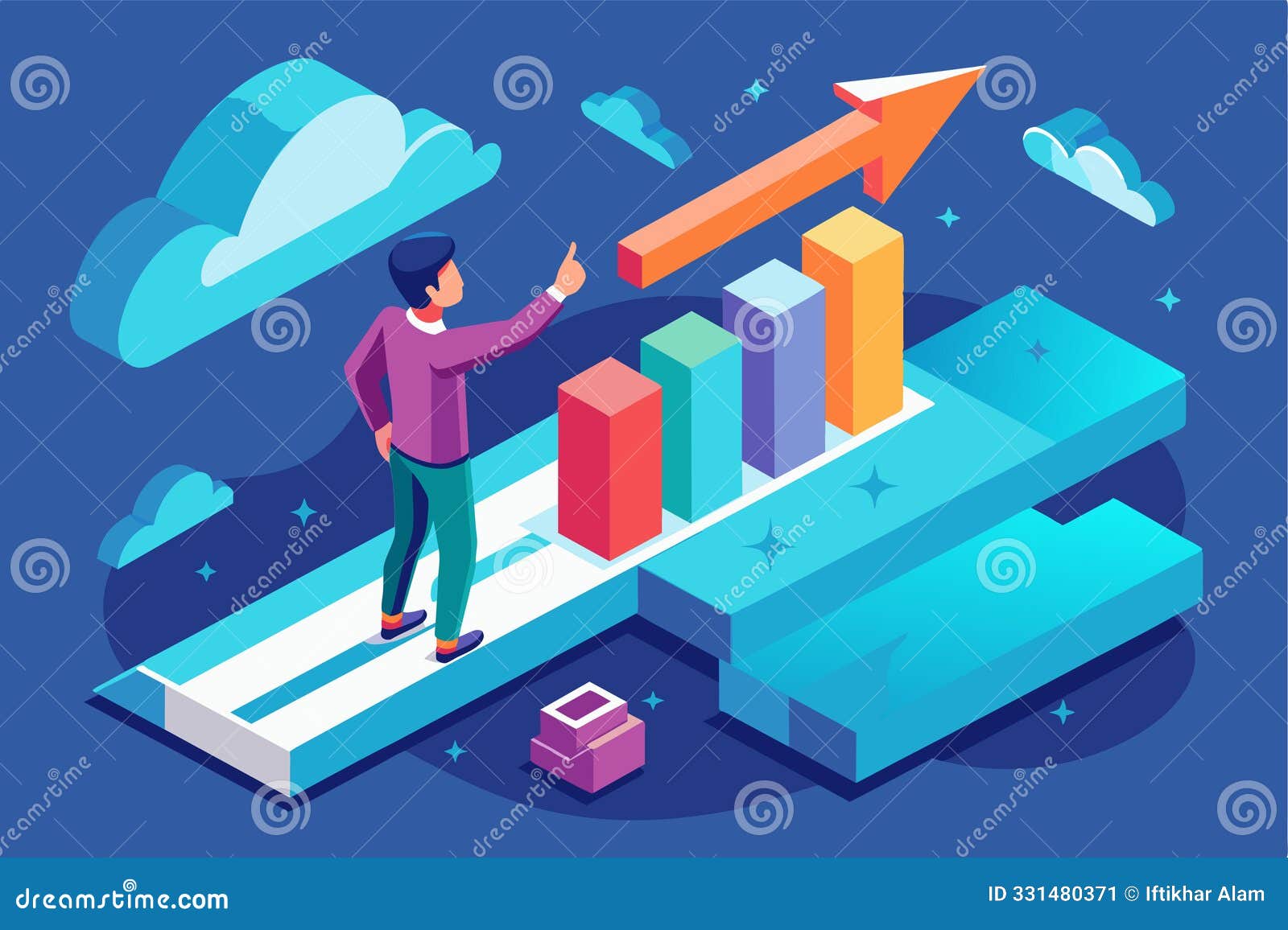 A Person Points Upward at a Growing Bar Graph with an Arrow, Surrounded ...