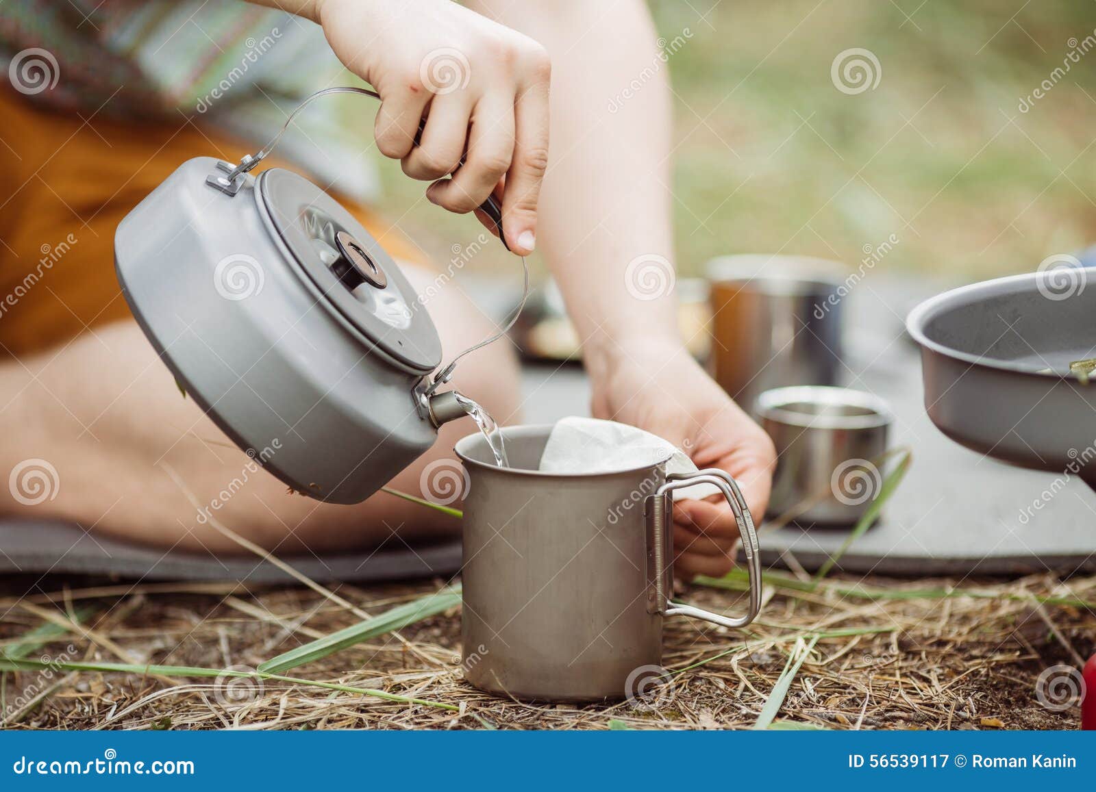 A Person Pouring Hot Water for His Tea Stock Image - Image of adventure ...