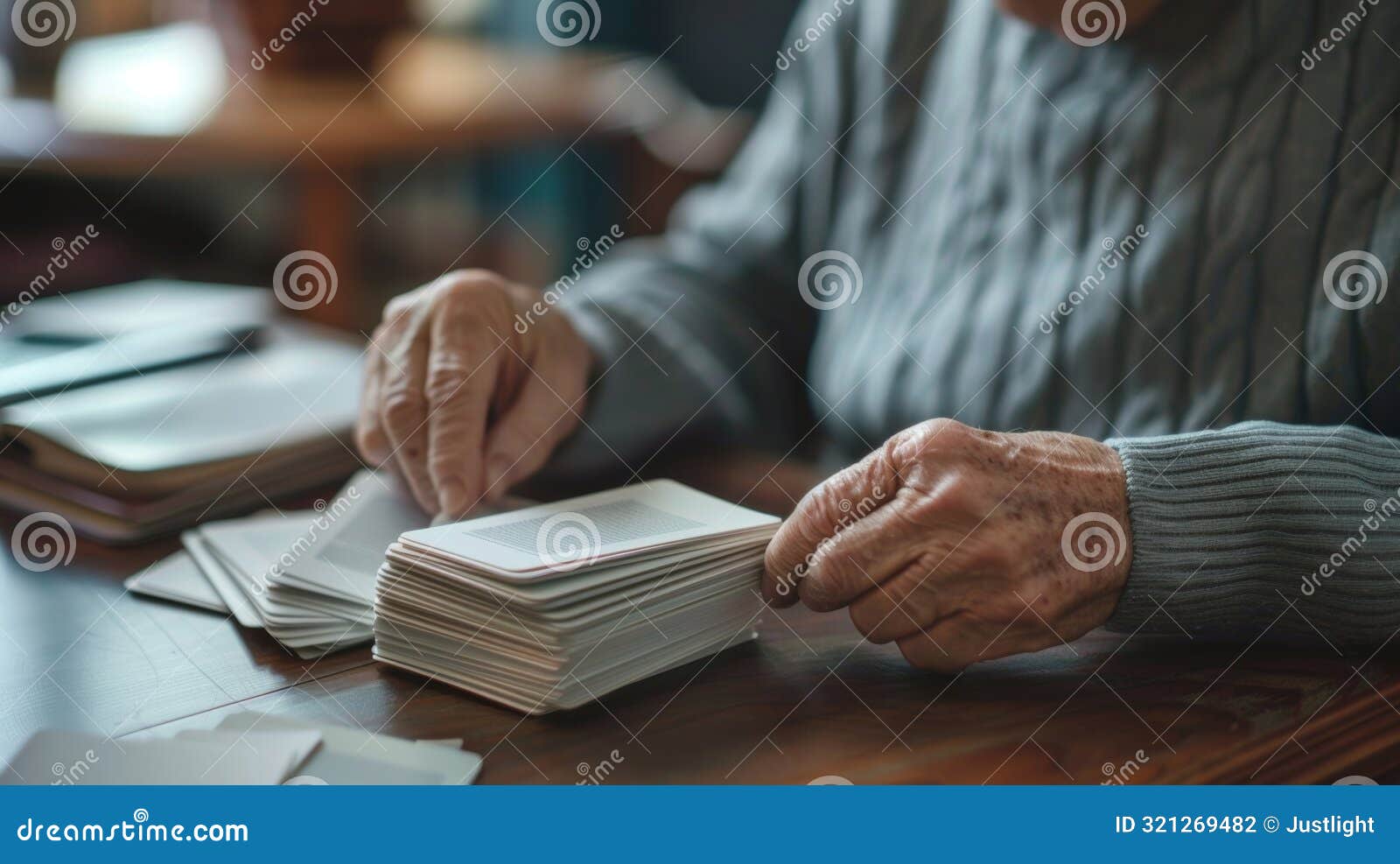 A Person Practicing Memory Recall Exercises at Home Using Flashcards ...