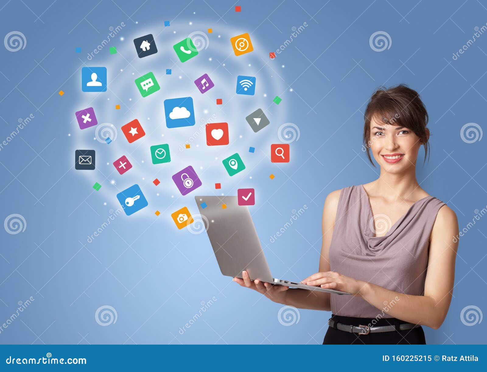Person Presenting New Application Icons and Symbols Stock Image - Image ...