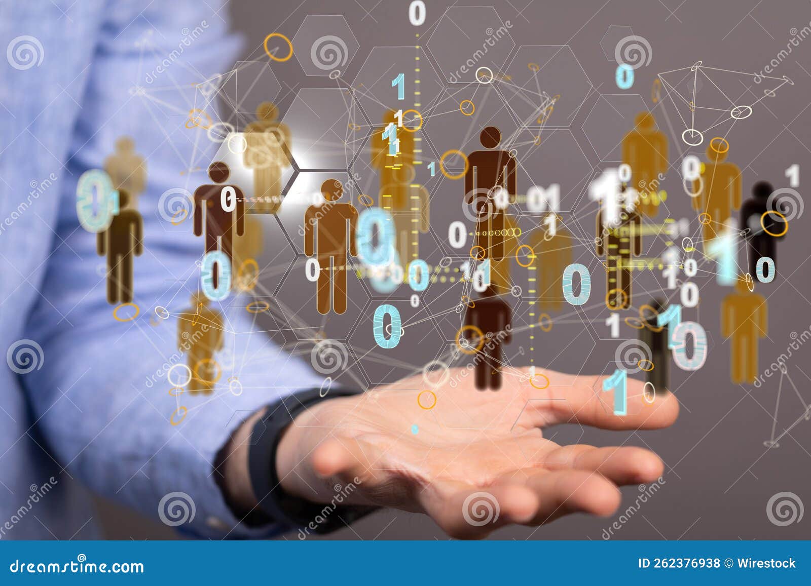 Person Presenting the Virtual Projection of Digital Teamwork Connection ...