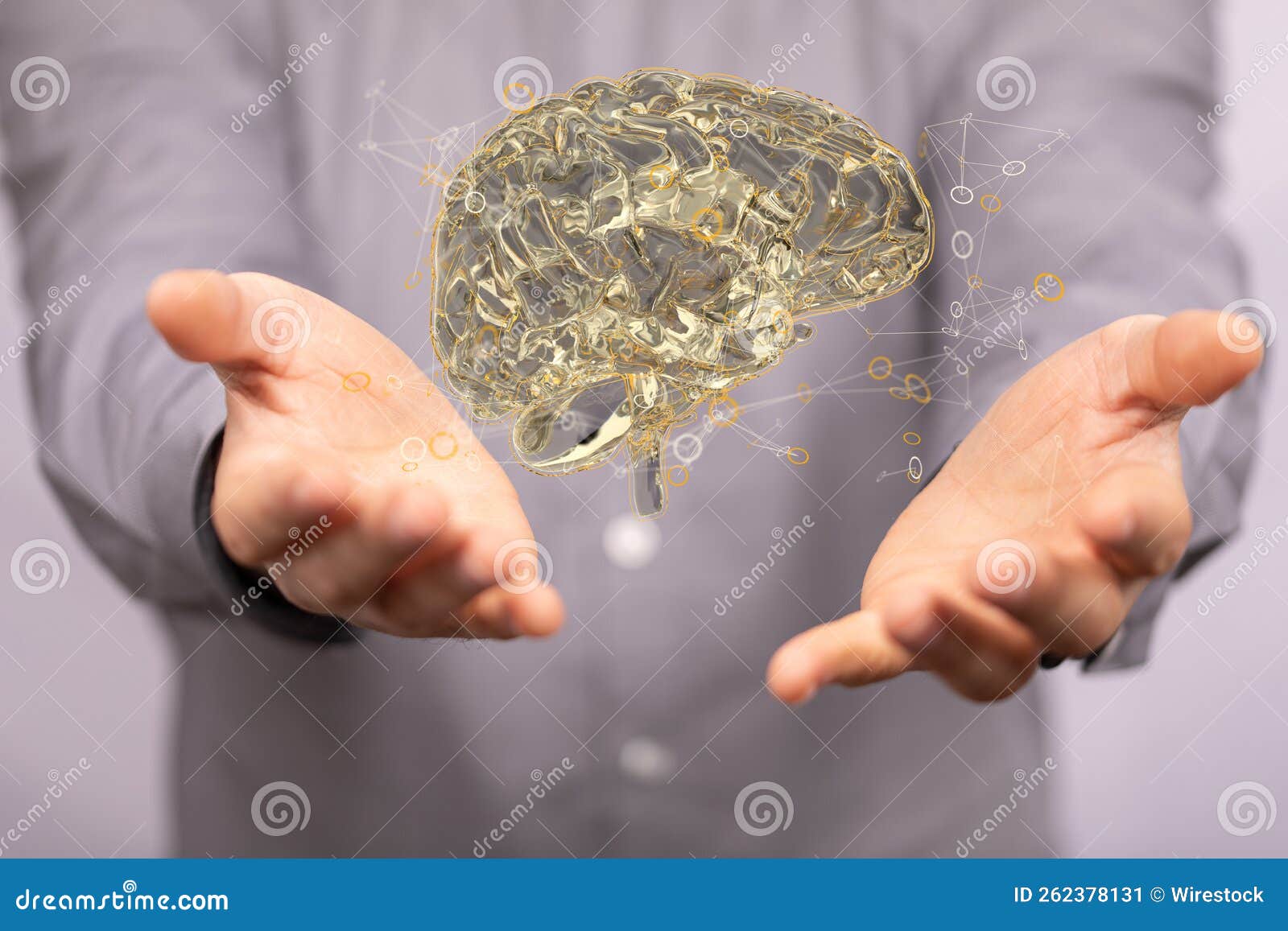 Person Presenting the Virtual Projection of the Human Brain Stock Image ...