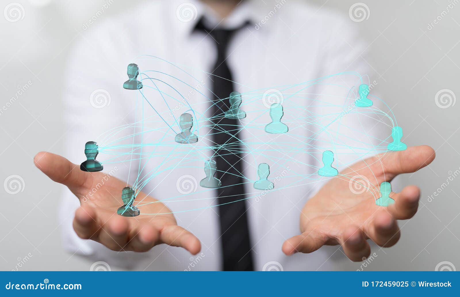 Person Presenting the Virtual Projection of a Social Network Diagram ...