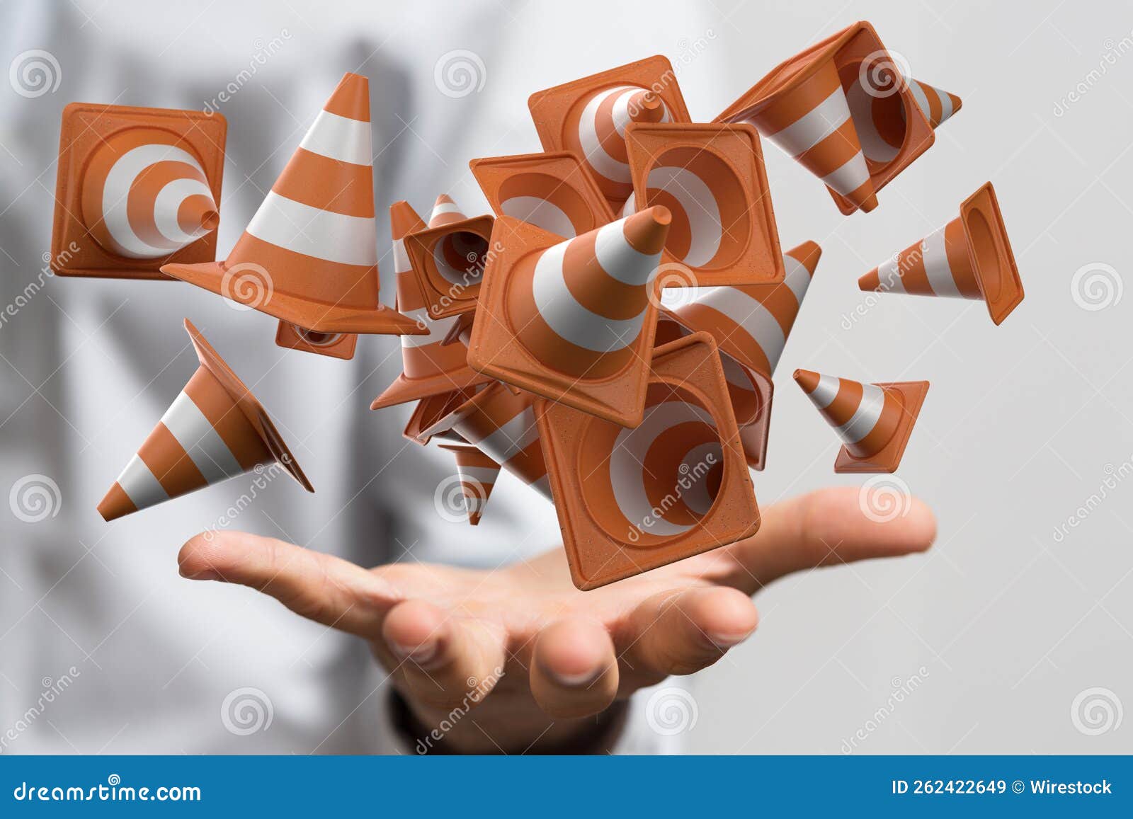 Person Presenting a Virtual Projection of Traffic Cones Representing ...