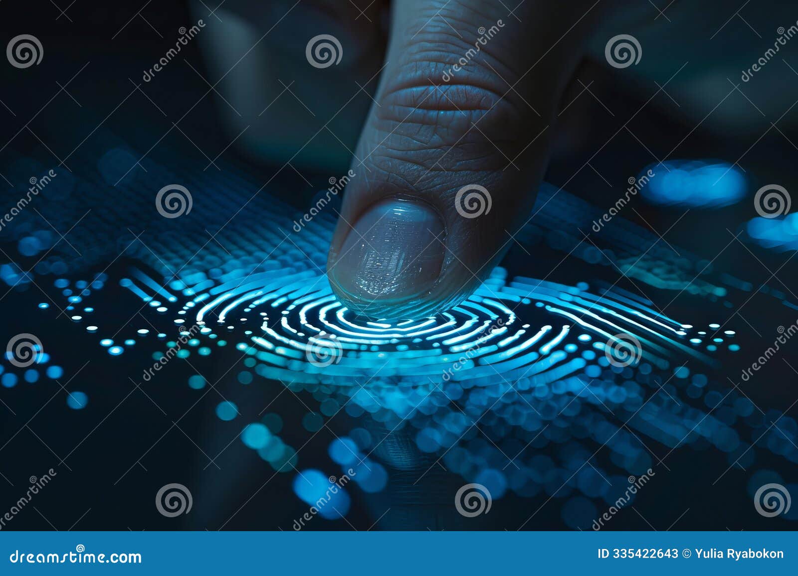 Person Pressing Finger on Digital Fingerprint Scanner for Security ...