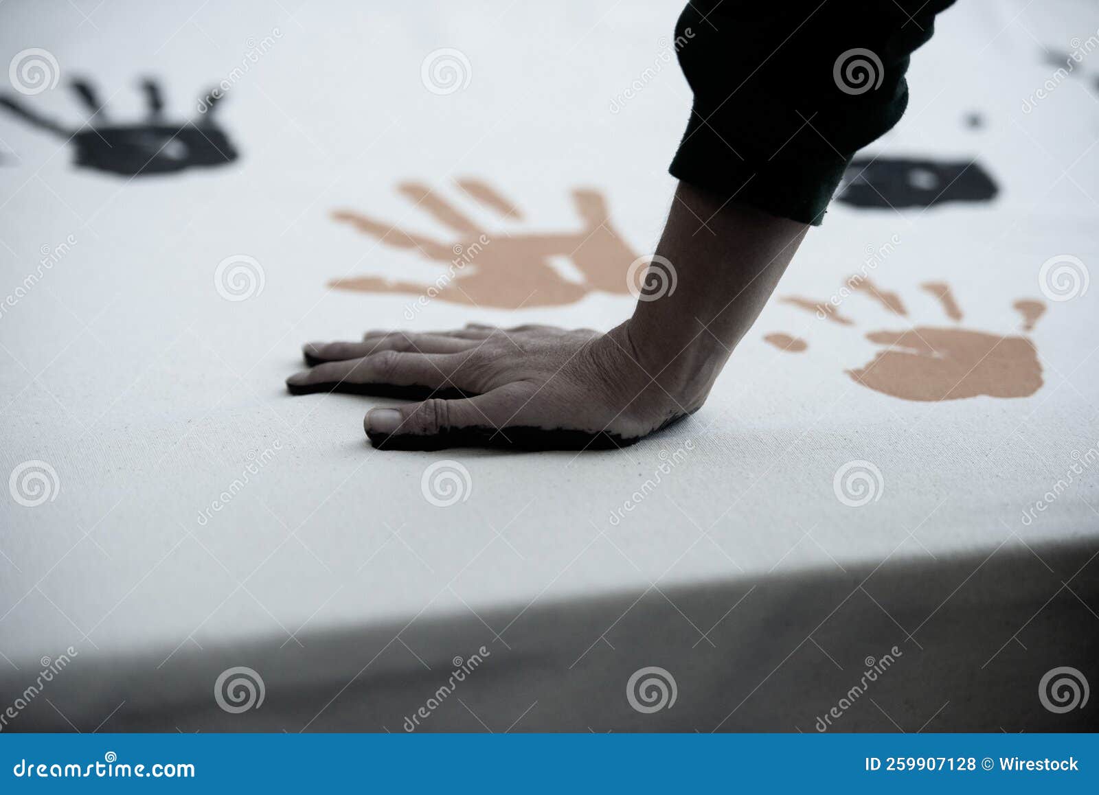 Person Pressing His Painted Hand on a White Cloth. Stock Photo - Image ...
