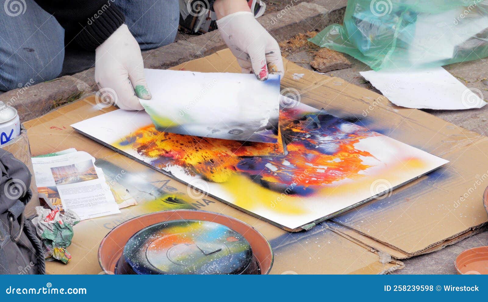 Person in the Process of Creating a Spray-painted Work of Art with ...