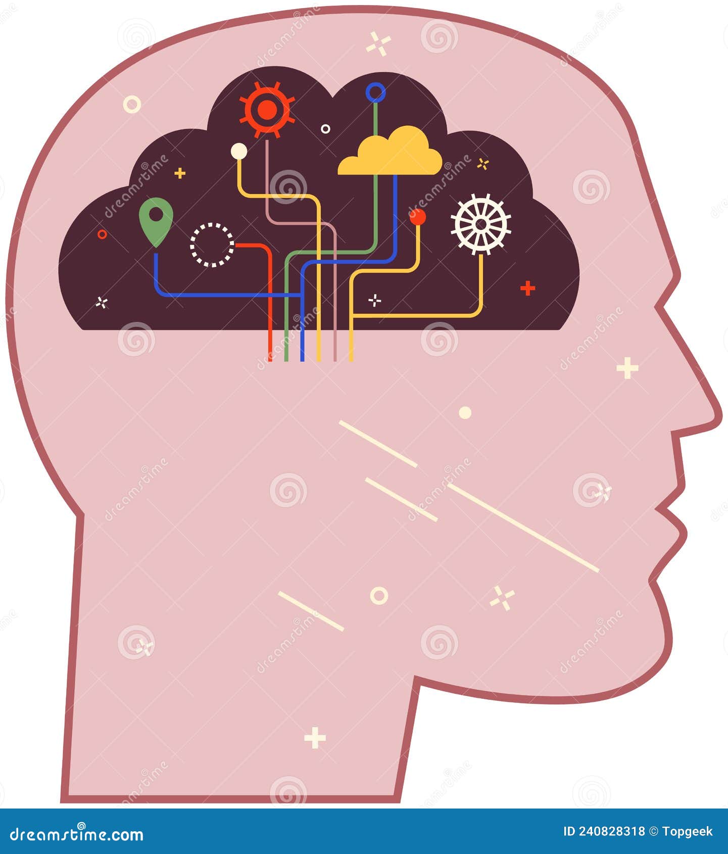 Human Head with Thoughts in Shape of Cloud. Person in Process of ...