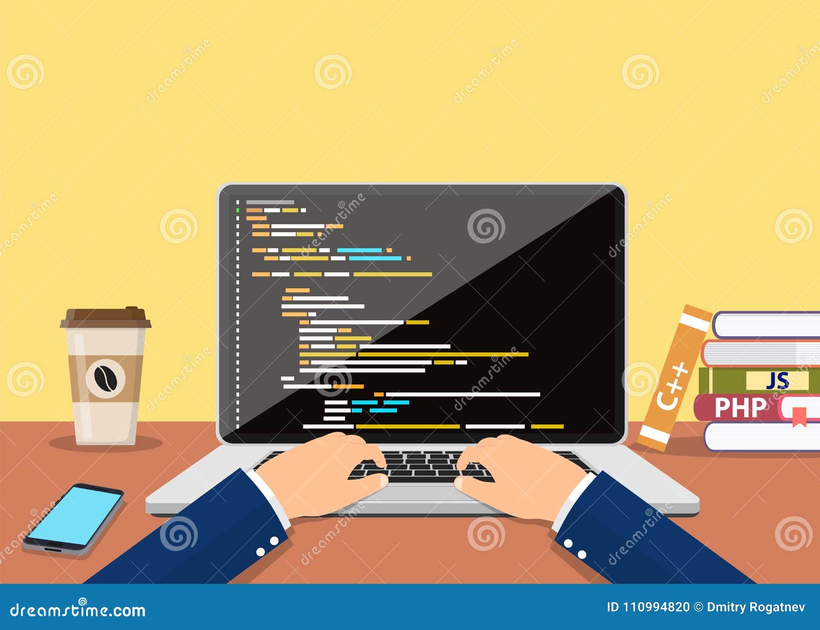 Programmer Working Program Or Web Developer Coding On Computer Screen With Code Script And