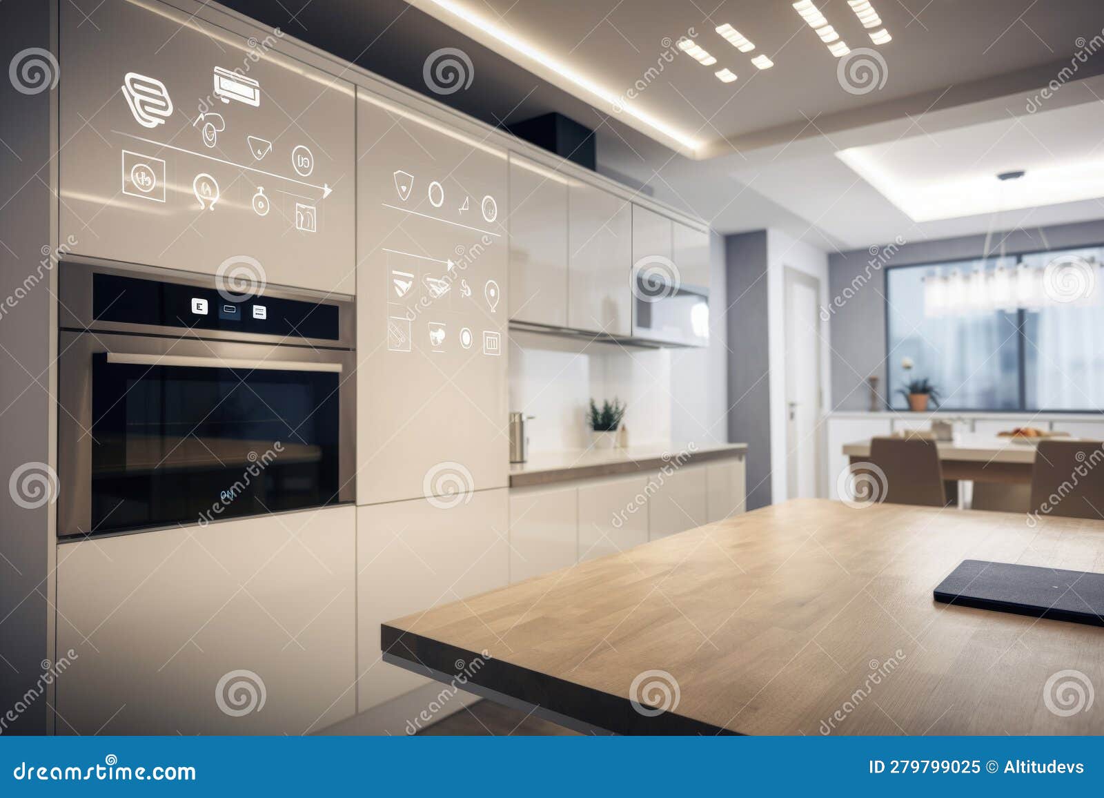 Person, Programming Smart Home System, with View of Futuristic Kitchen ...