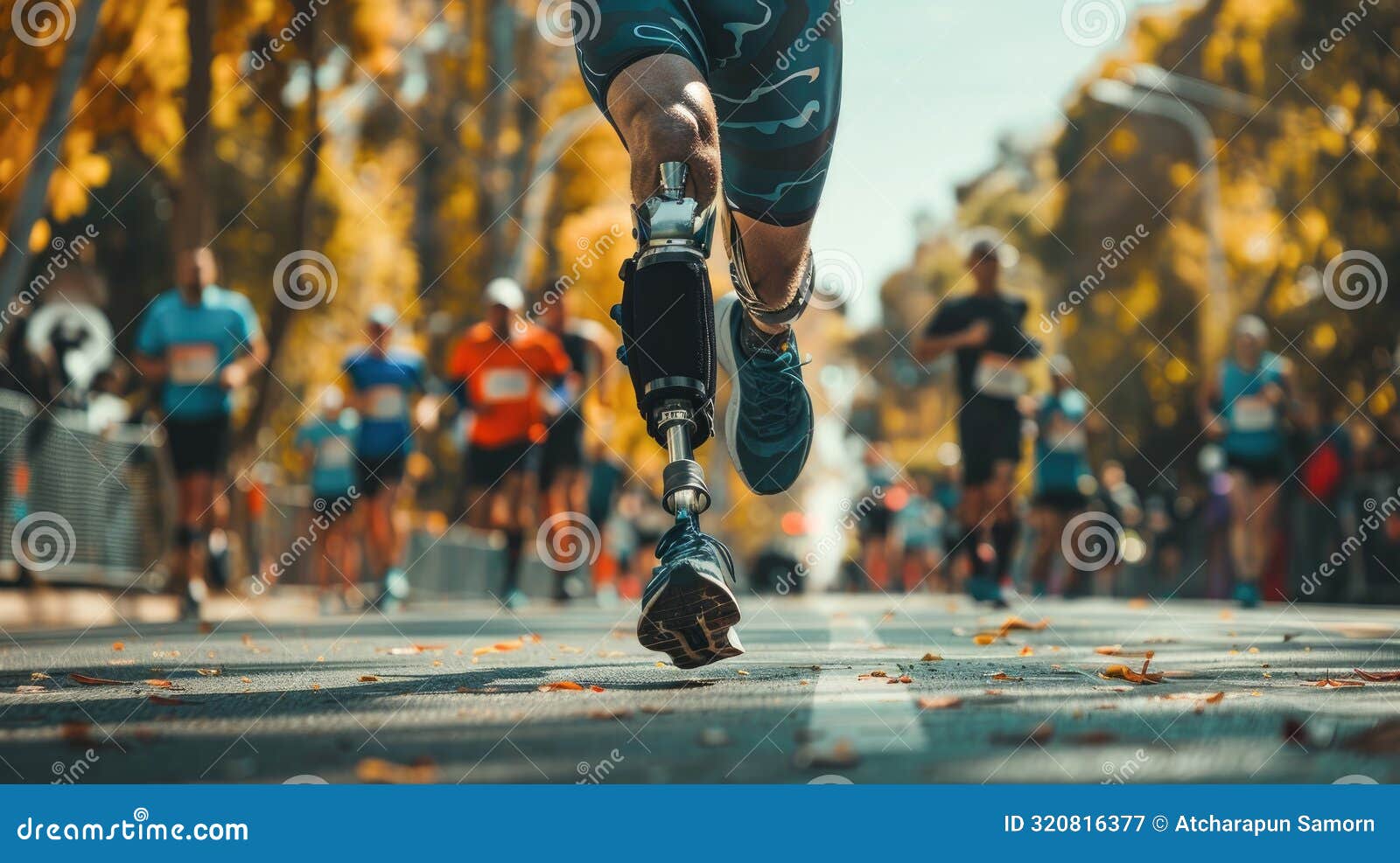 Person with a Prosthetic Leg Running in a Marathon. Stock Image - Image ...