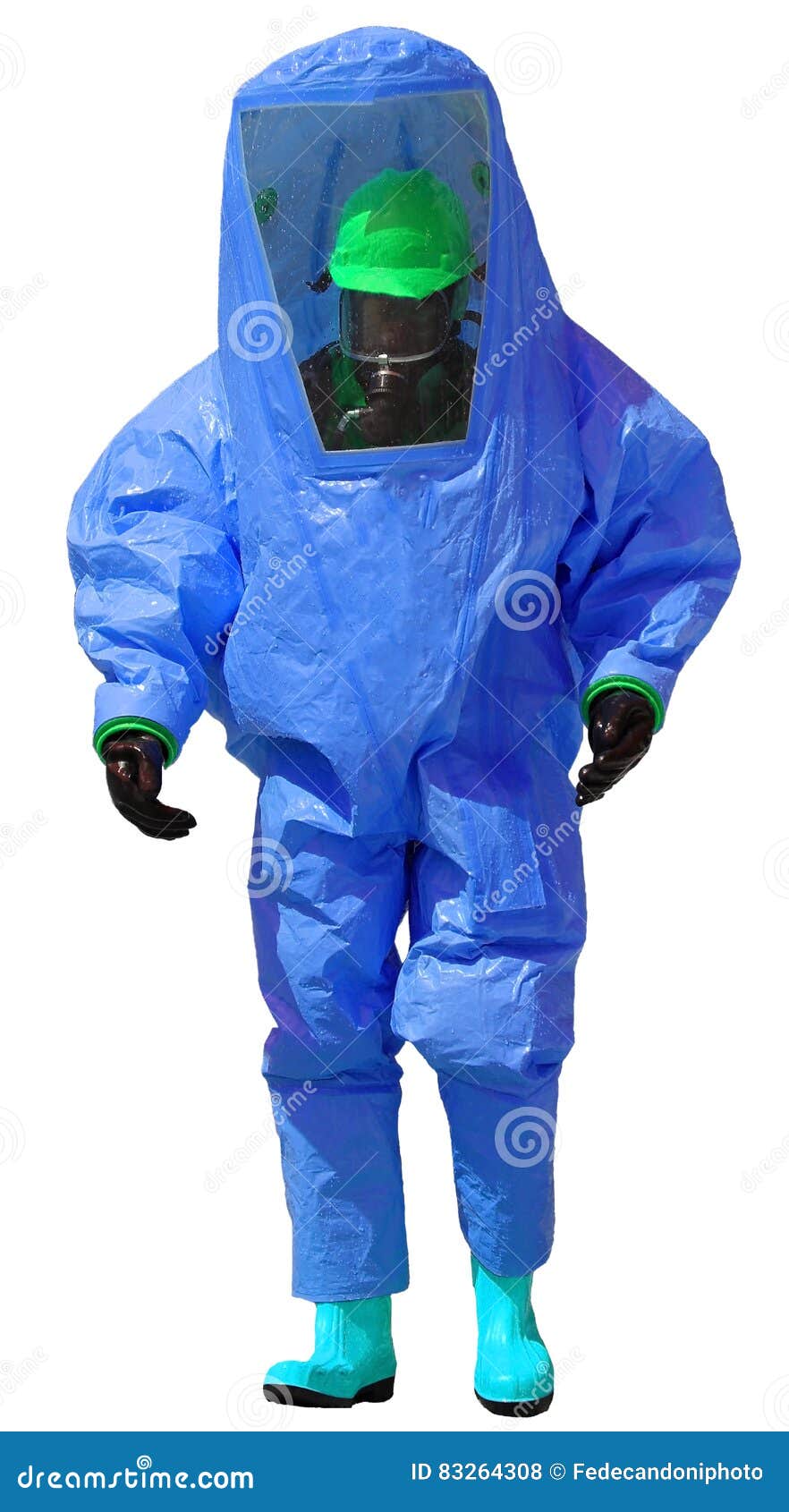 Person with Protective Blue Overalls Against the Biohazard and W Stock ...