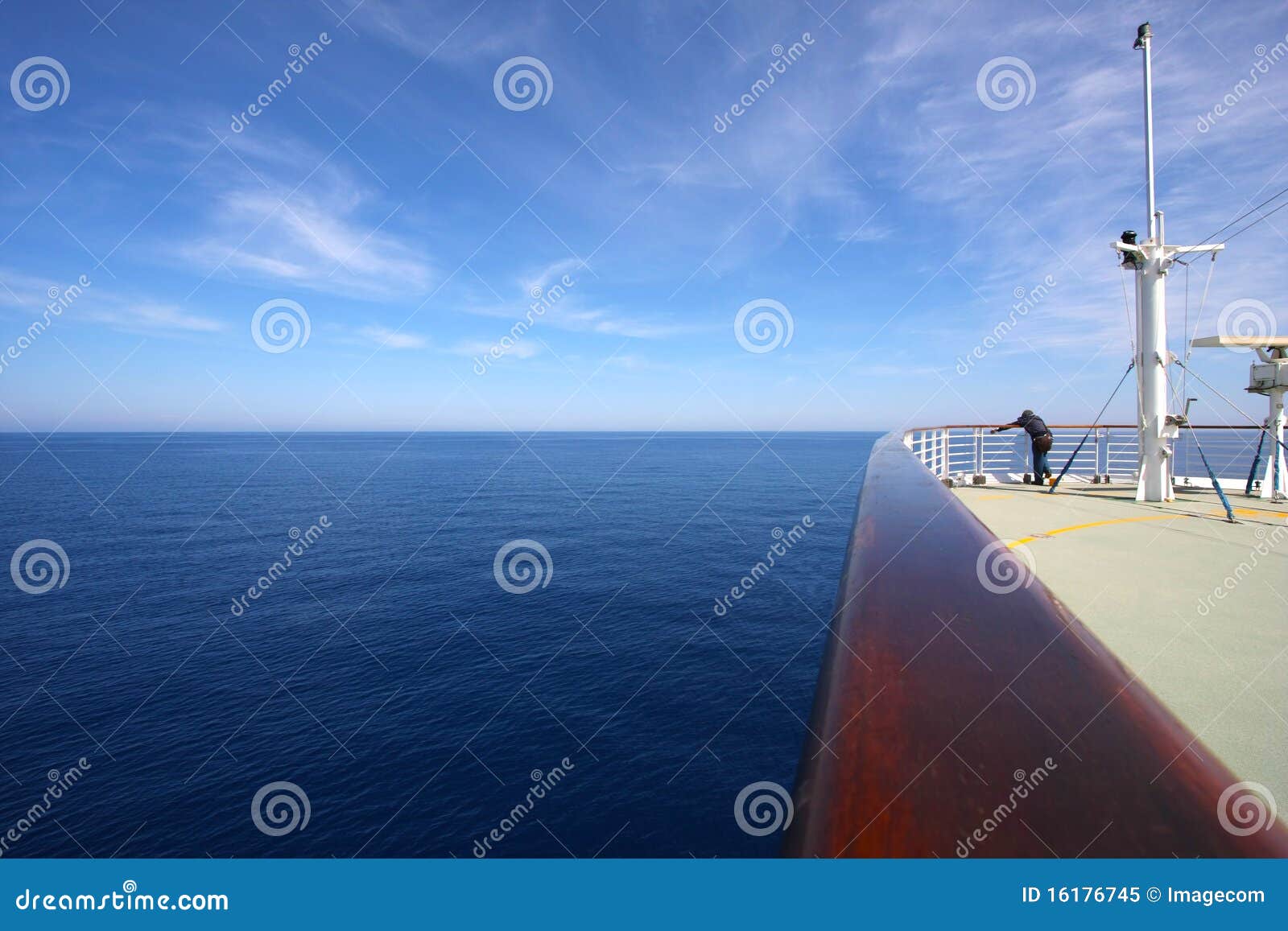 Person on Prow of Cruise Ship Stock Image - Image of cloudscape, water ...