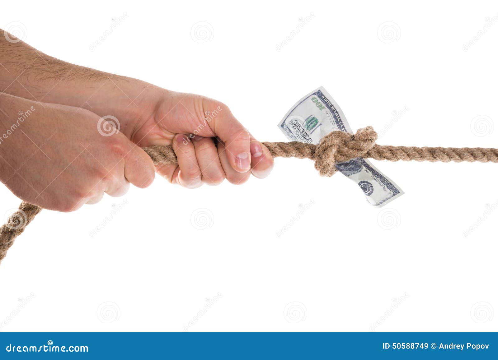 Person Pulling Banknote Tied in a Rope Stock Image - Image of ...