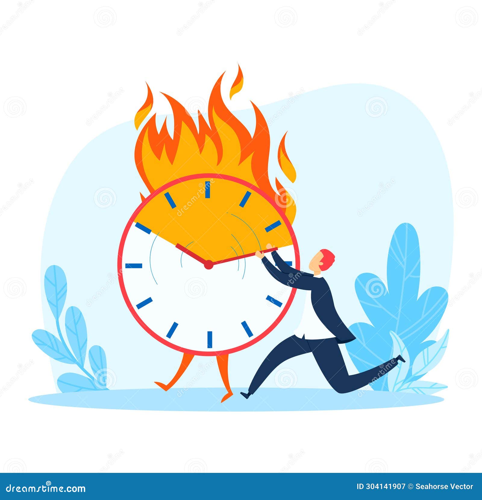 Person Pushing a Burning Clock, Expressing Urgency and Deadline ...