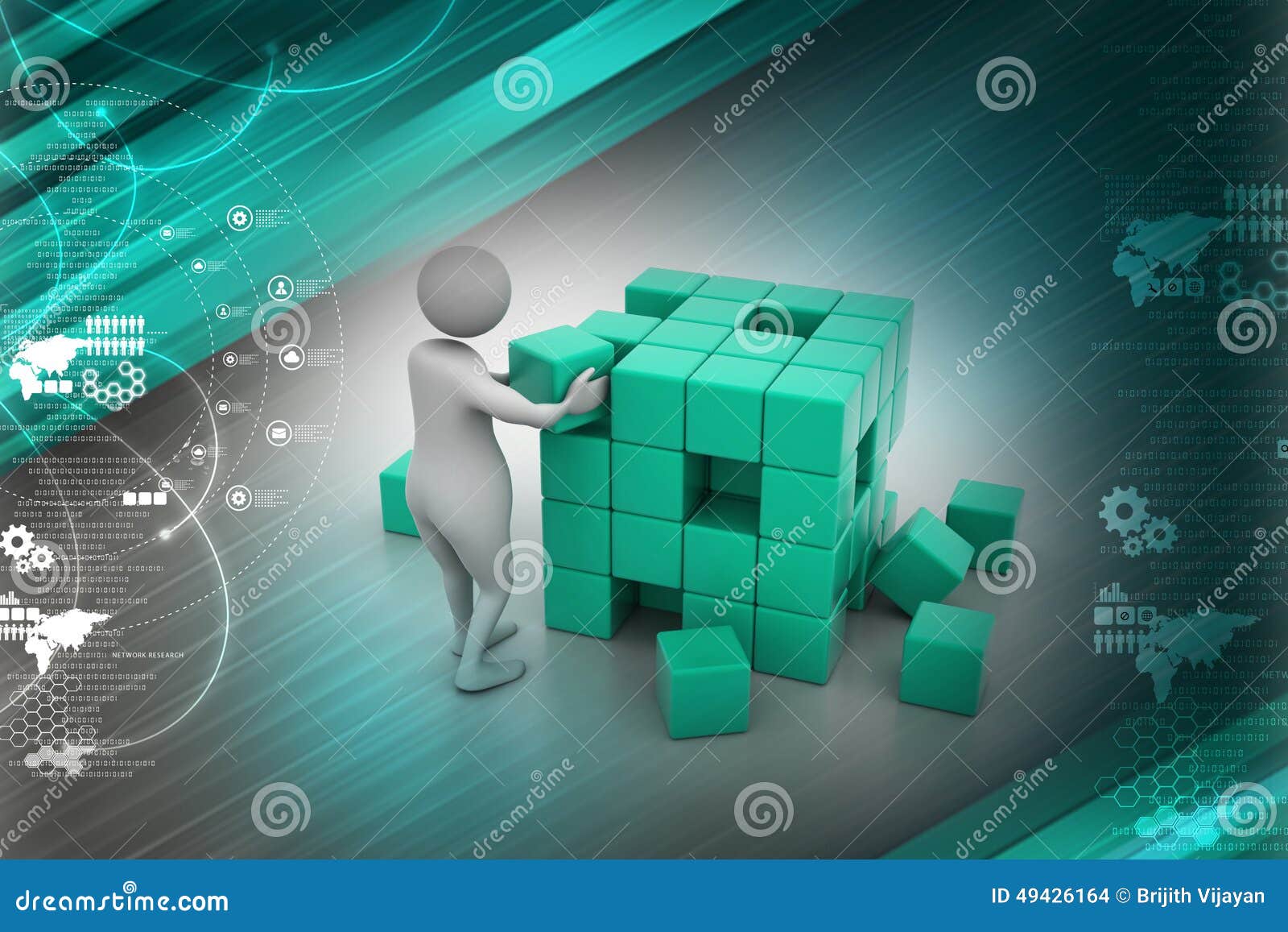 Person pushing a cube stock illustration. Illustration of arrangement ...