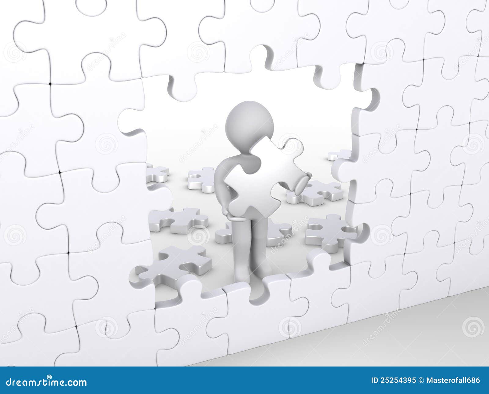 Person with Puzzle Piece about To Complete Puzzle Stock Illustration ...