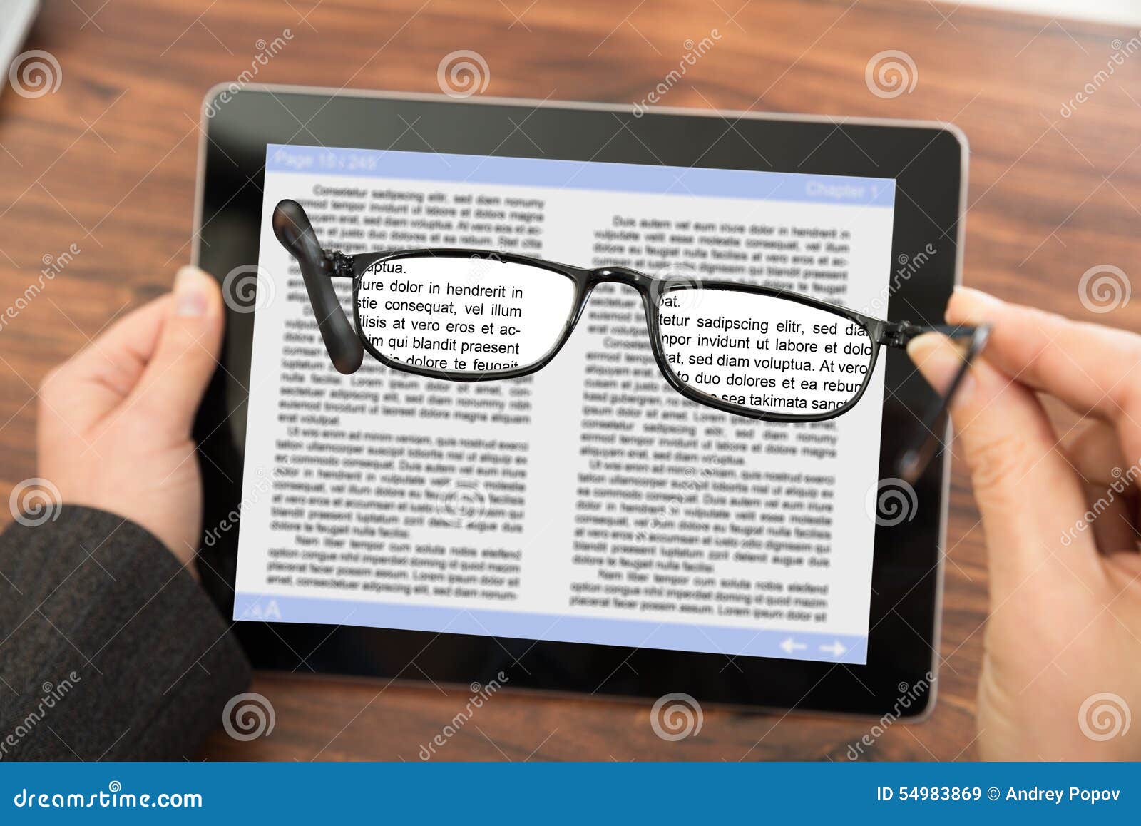 Person Reading E-book with Spectacles Stock Image - Image of finger ...