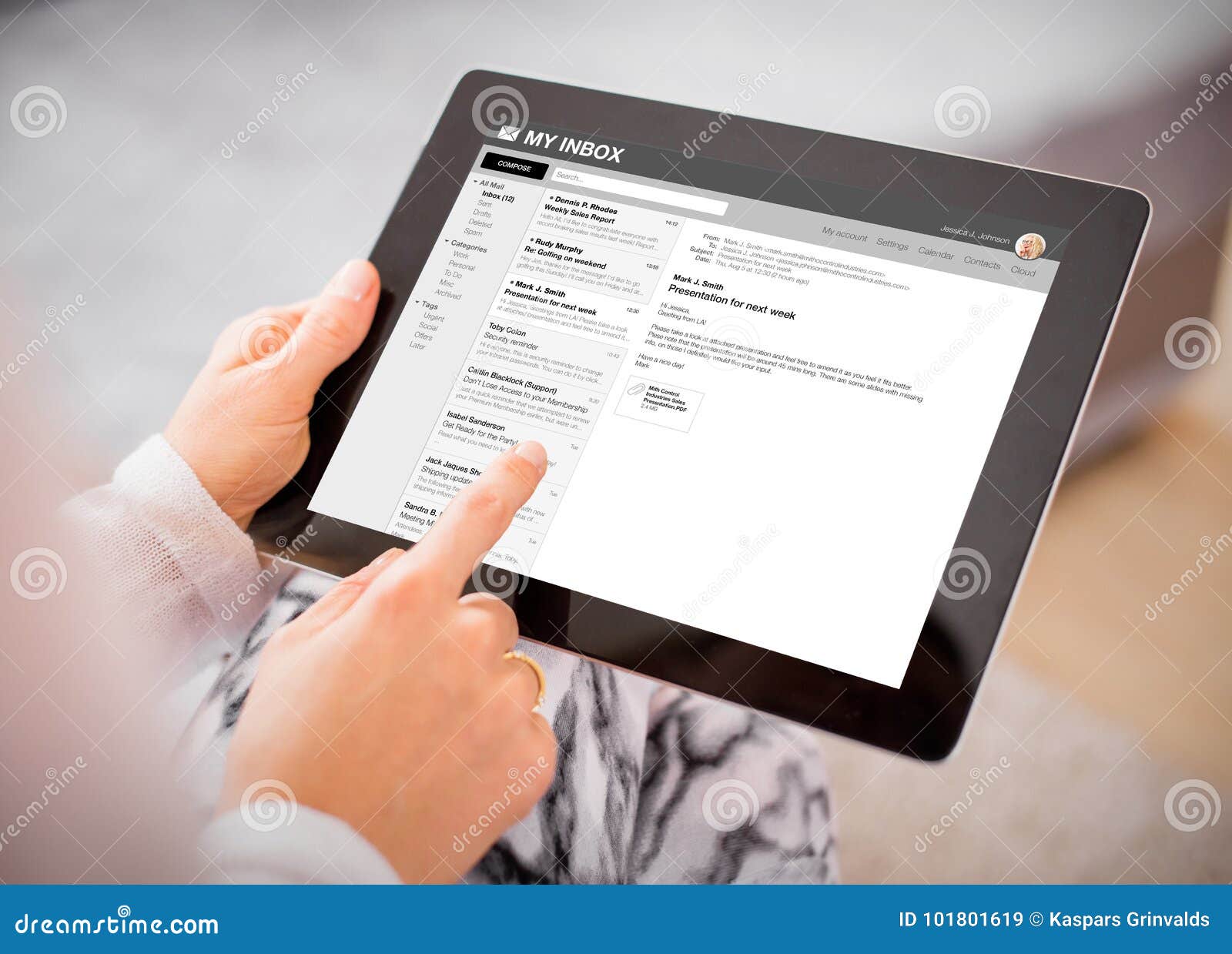 Person Reading E-mail on Tablet. Stock Image - Image of correspondence ...
