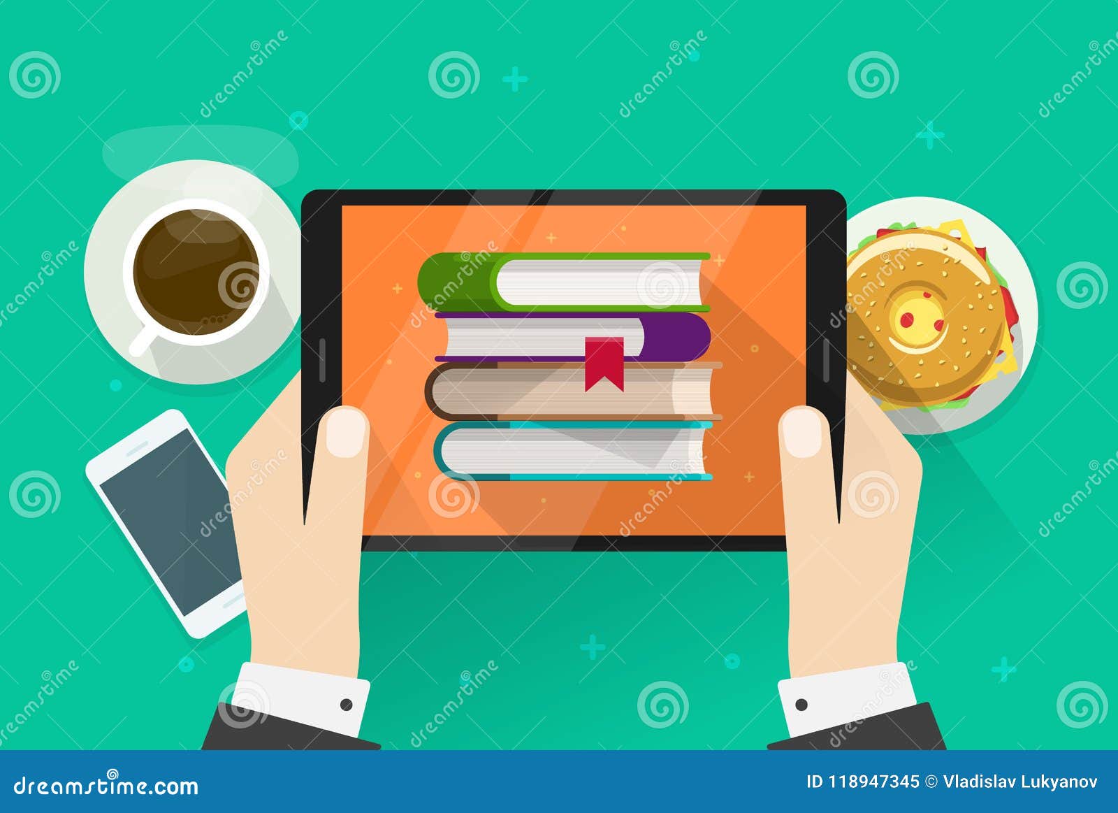 Person Reading Electronic Books on Tablet Vector Illustration, Flat ...