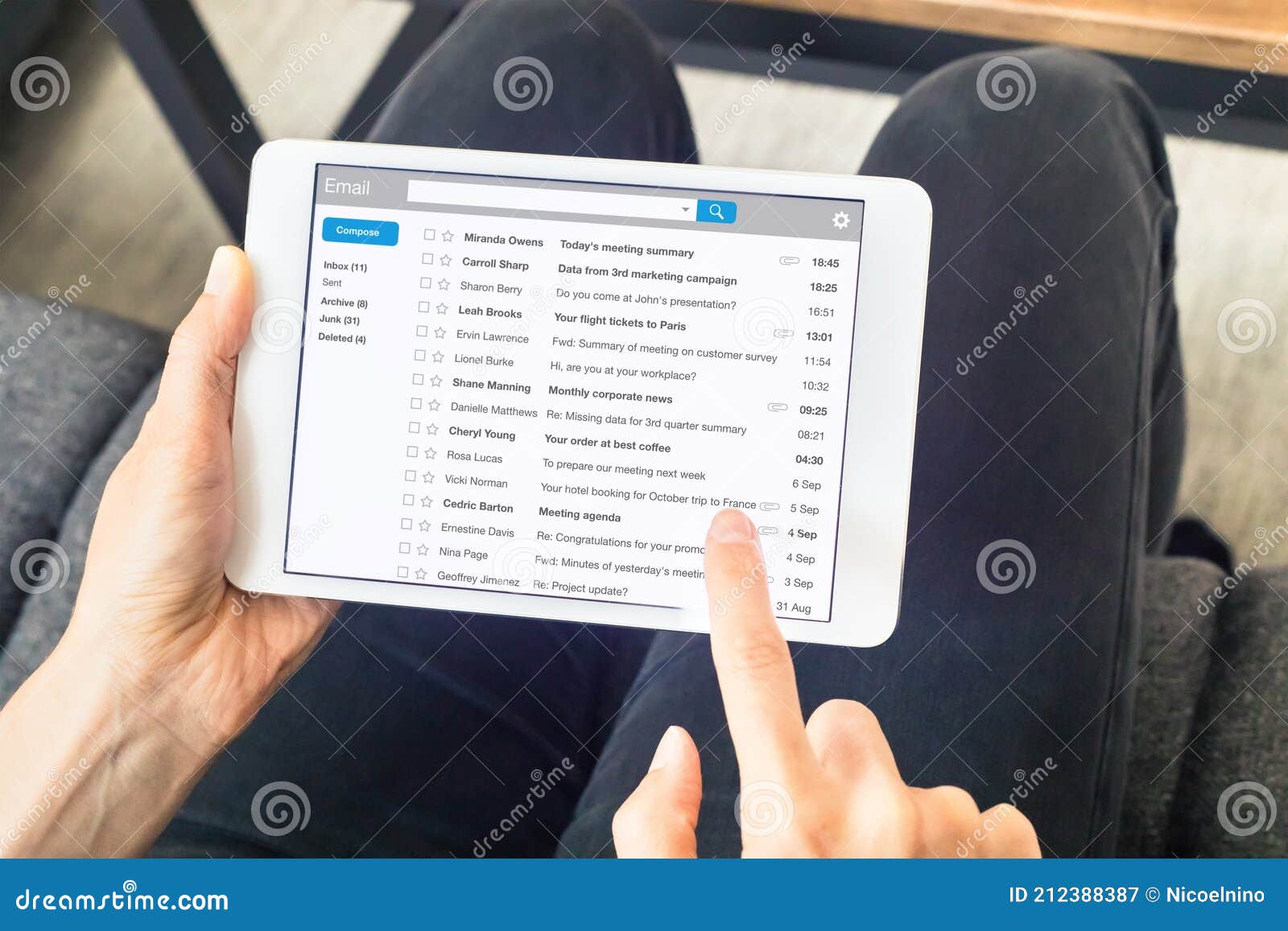 Person Reading Inbox Emails at Home on Digital Tablet Computer Stock ...