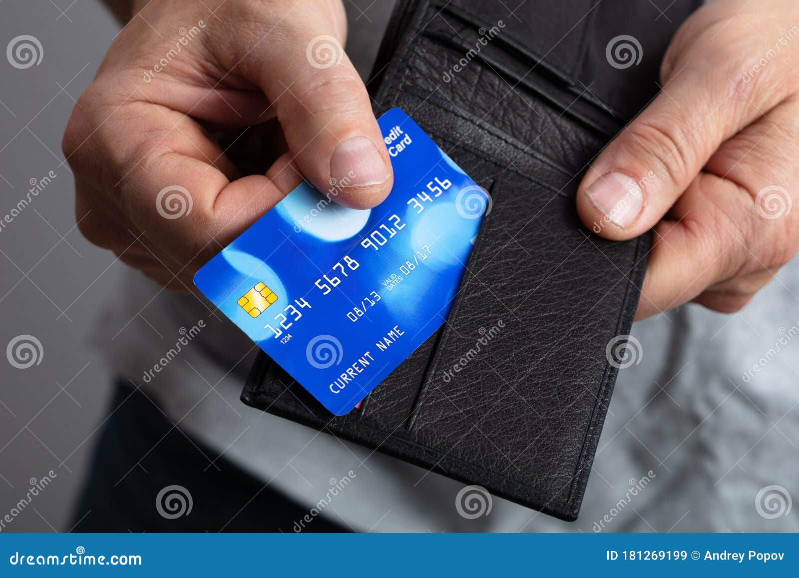 Person Removing Credit Card from Wallet Stock Image - Image of home ...