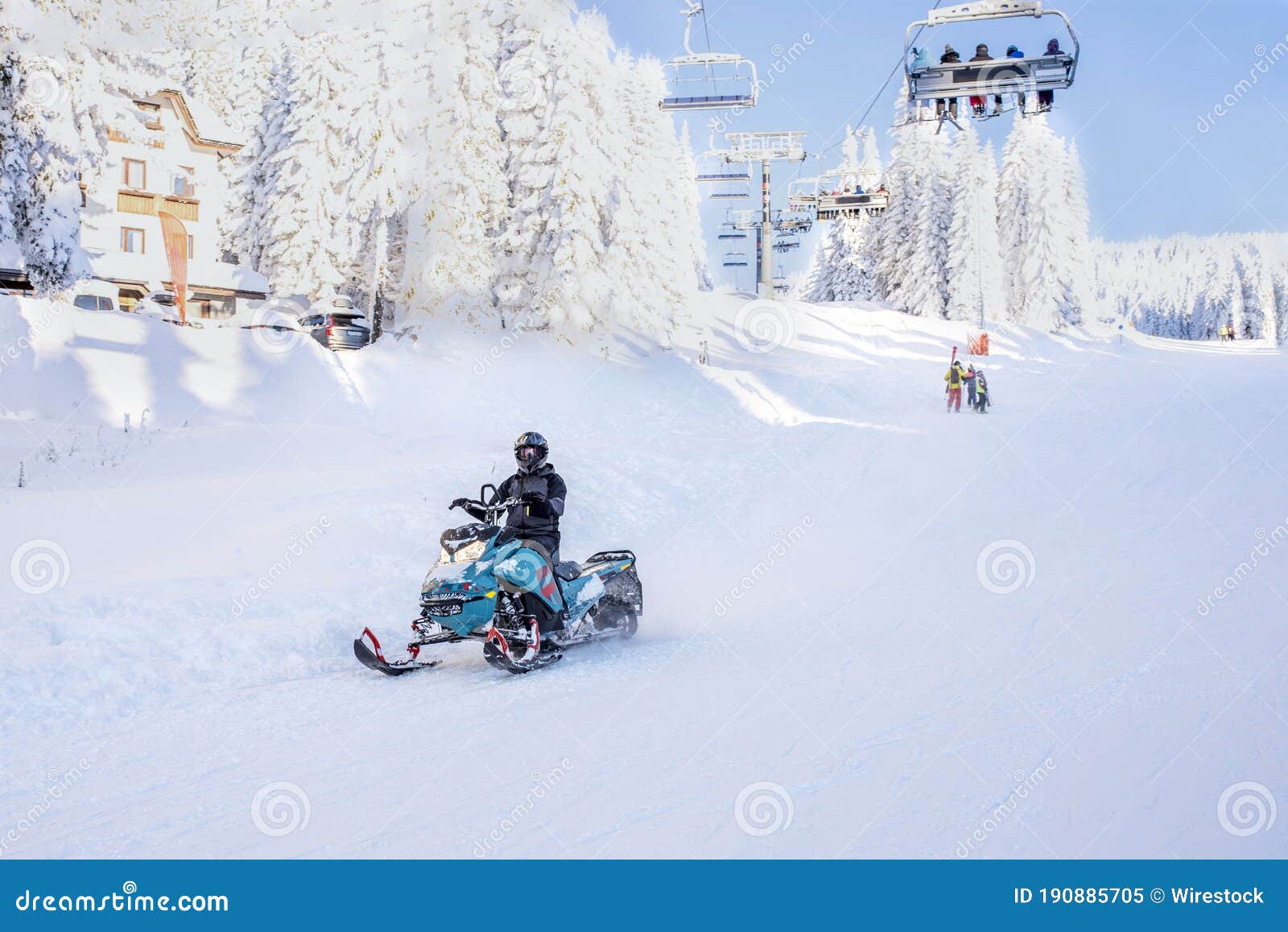 Person Riding a Snowmobile at a Mountain Resort Stock Image - Image of ...