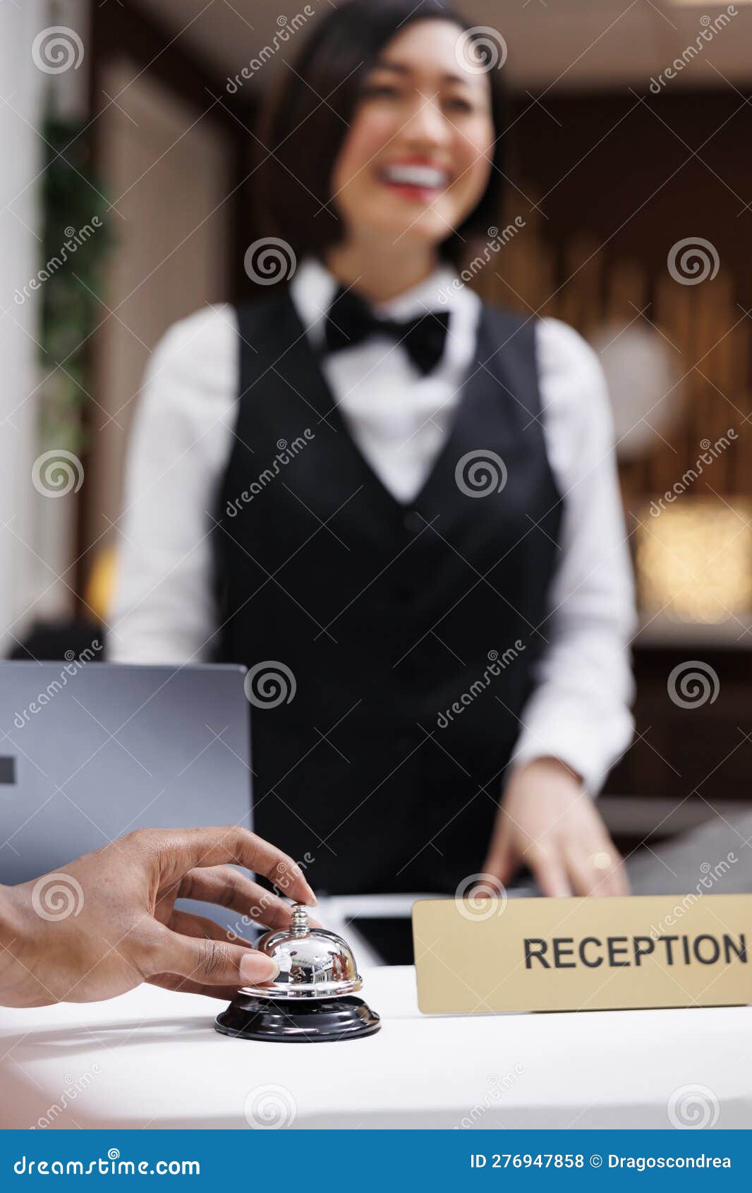 Person Ringing Bell at Hotel Reception Stock Photo - Image of bell ...