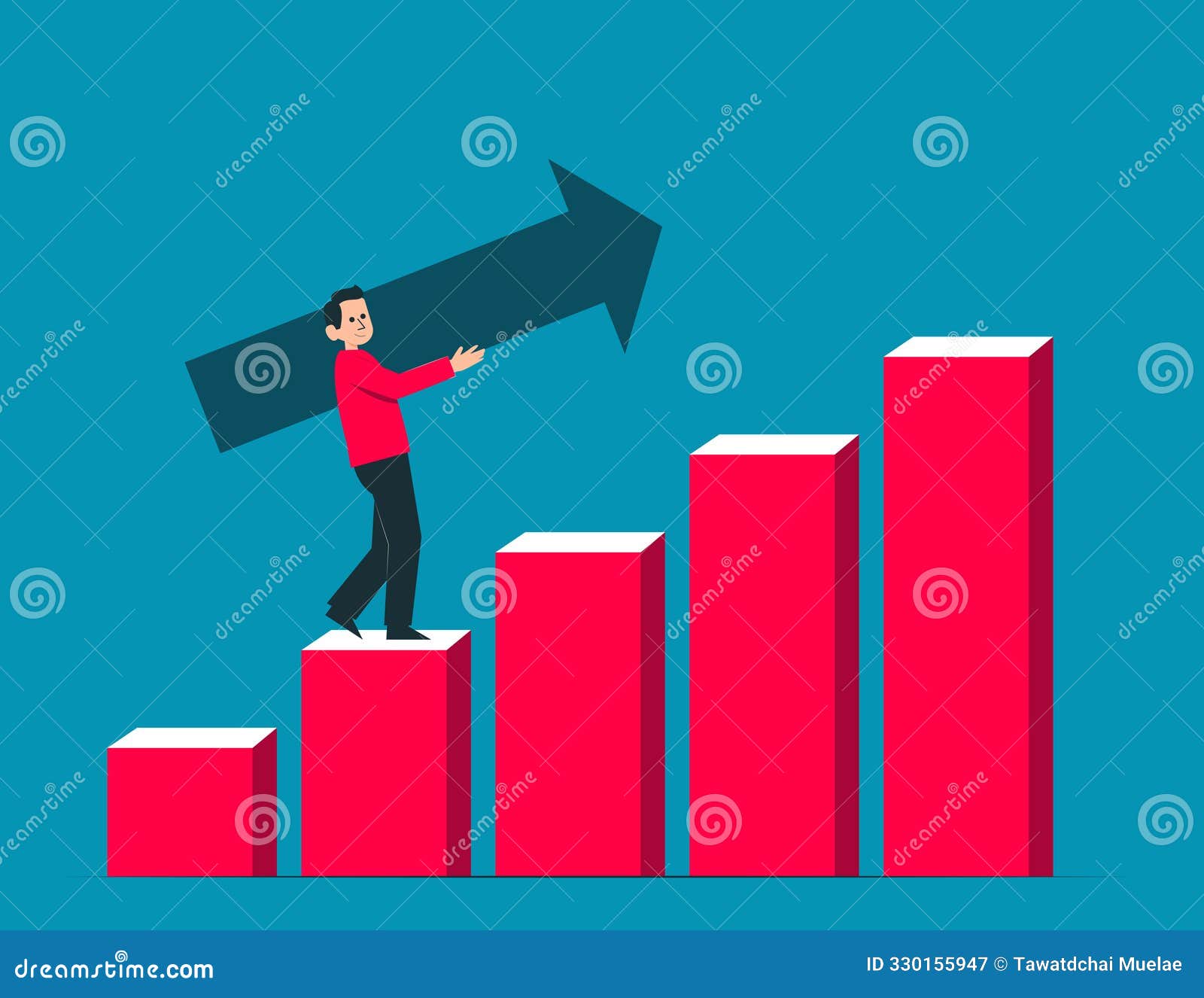 Person the Rising Red Arrow Up the Bar Chart. Profits Increase Stock ...