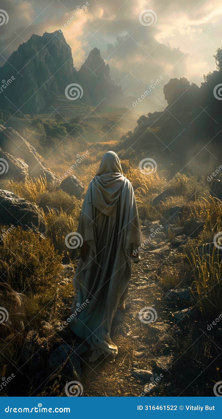 Person in Robe Walking Down Path. Generative AI Stock Photo - Image of ...