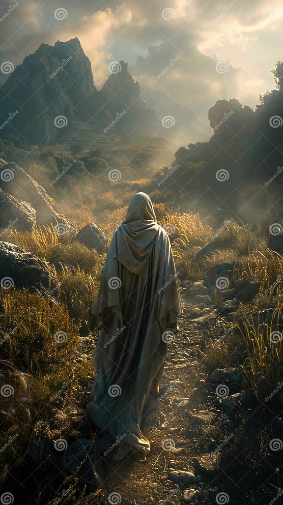Person in Robe Walking Down Path. Generative AI Stock Photo - Image of ...