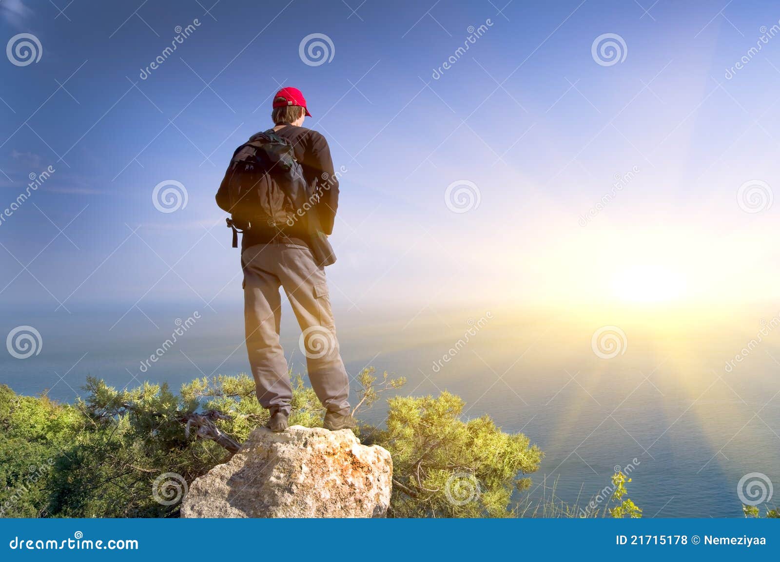 The Person on a Rock Looks at Ocean Stock Photo - Image of active ...