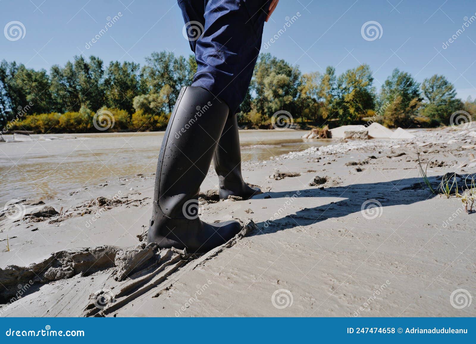 Person in Rubber Boots in the River Stock Photo - Image of river ...
