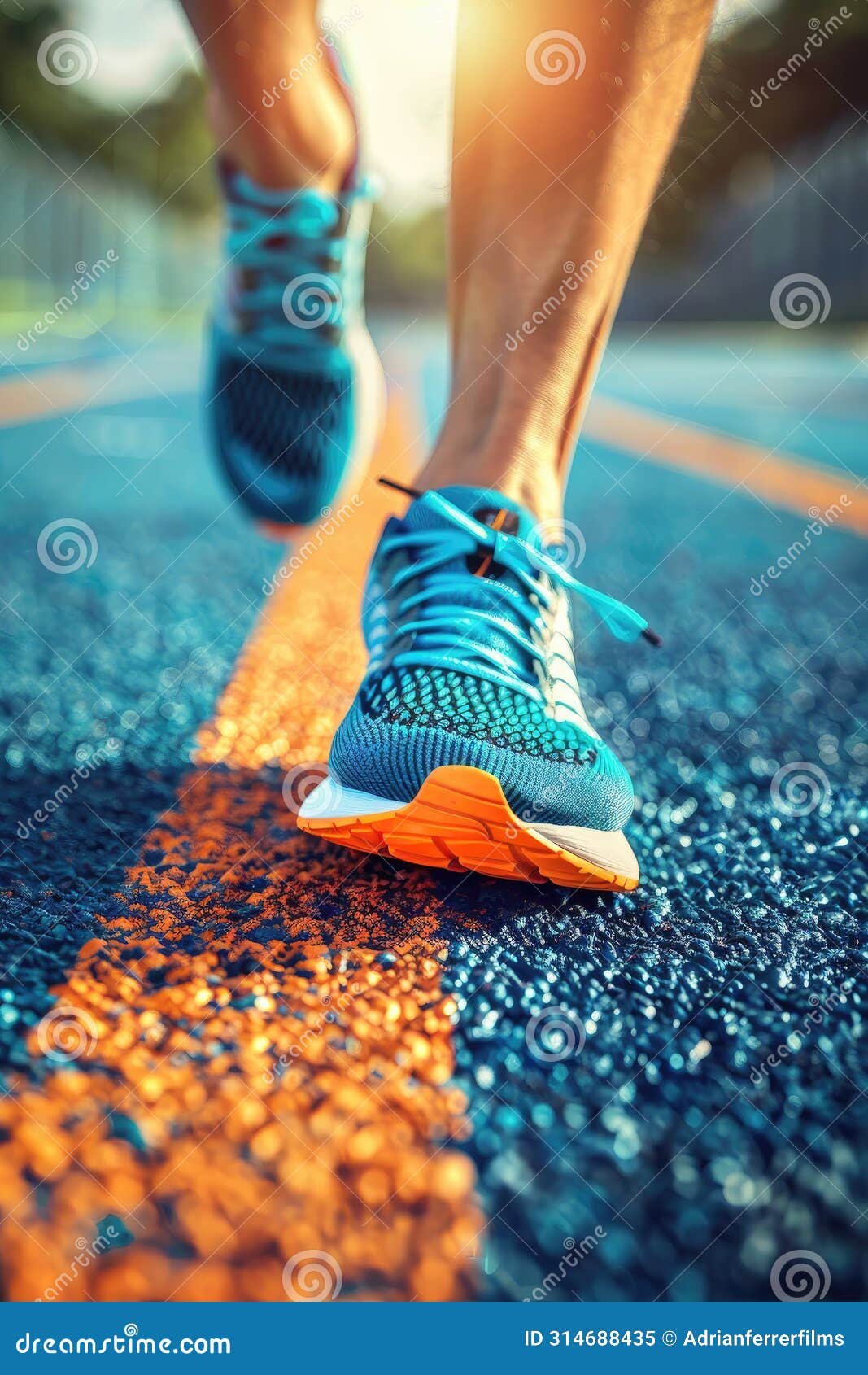 A Person is Running on a Track with a Blue and Orange Line Stock Image ...