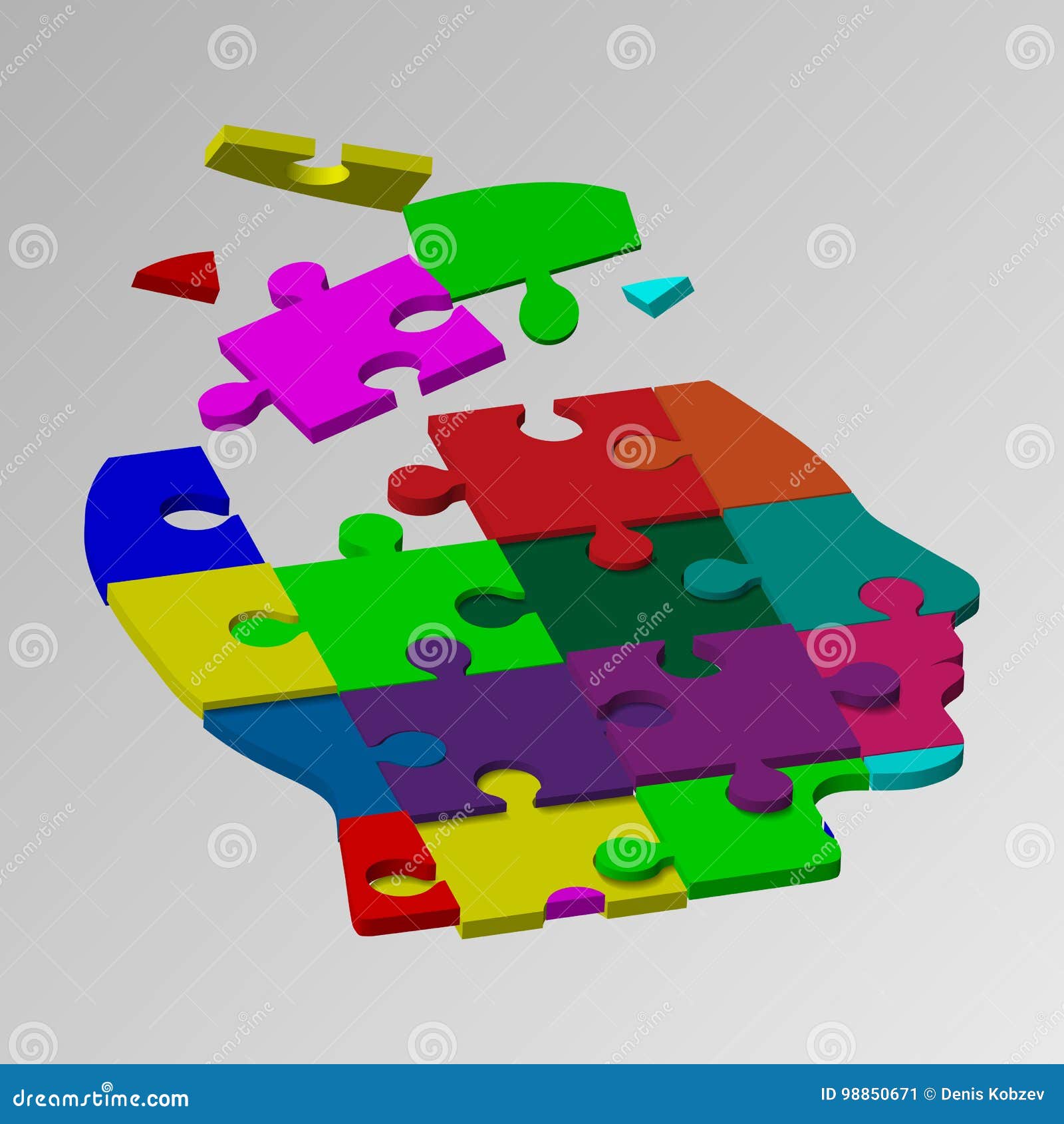 A Person`s Face Consists of a Multi-colored Puzzle. Illustration of a ...