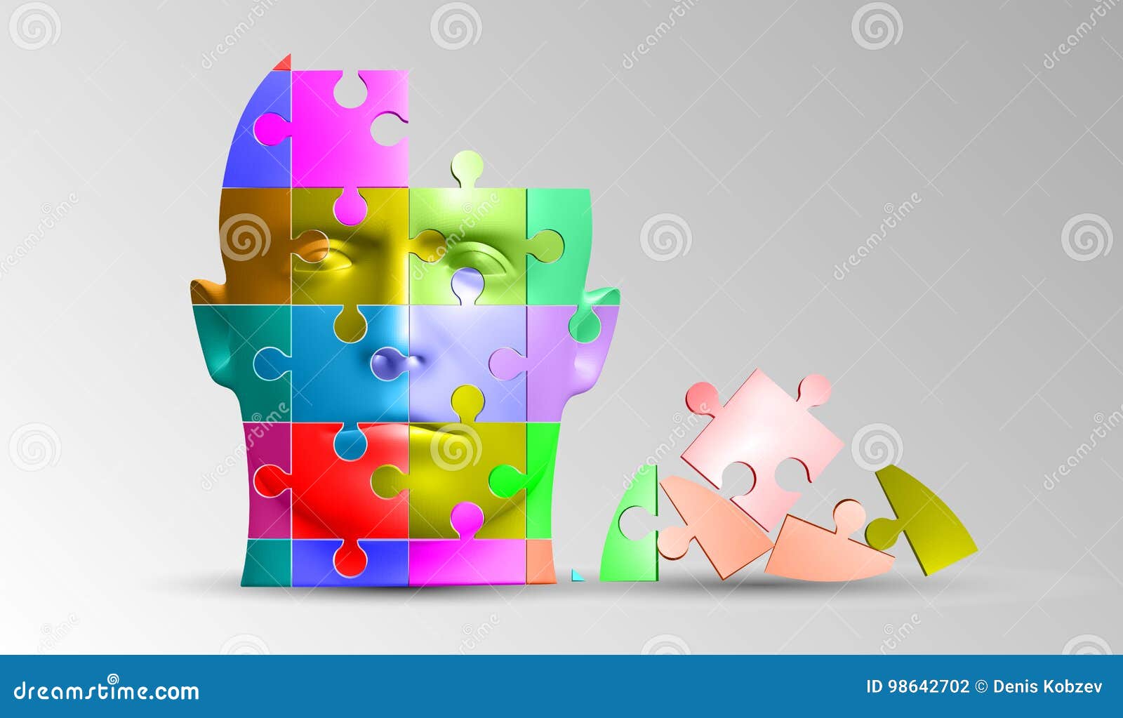 A Person`s Face Consists of a Multi-colored Puzzle. Vector Illustration ...