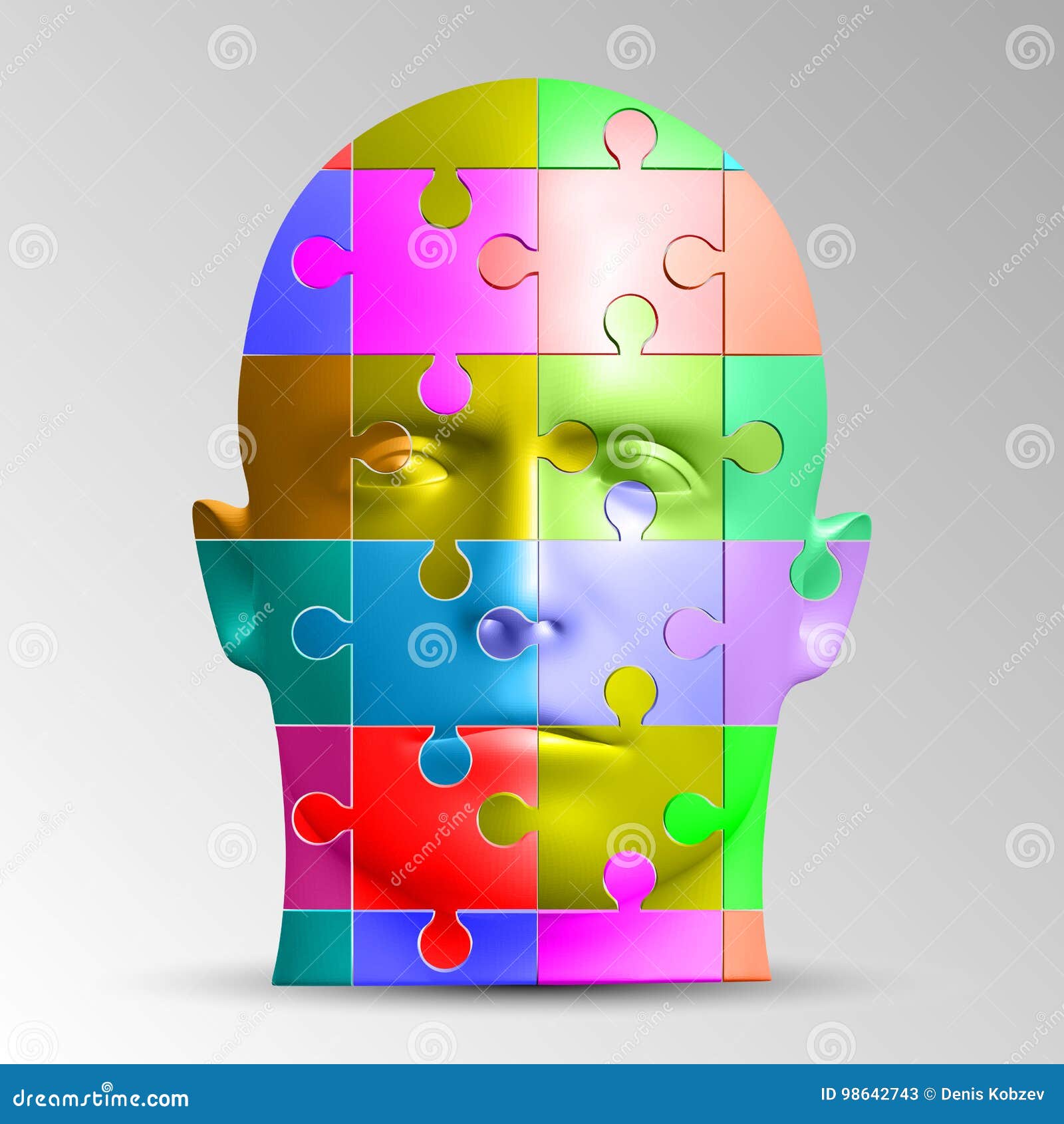 A Person`s Face Consists of a Multi-colored Puzzle. Vector Illustration ...