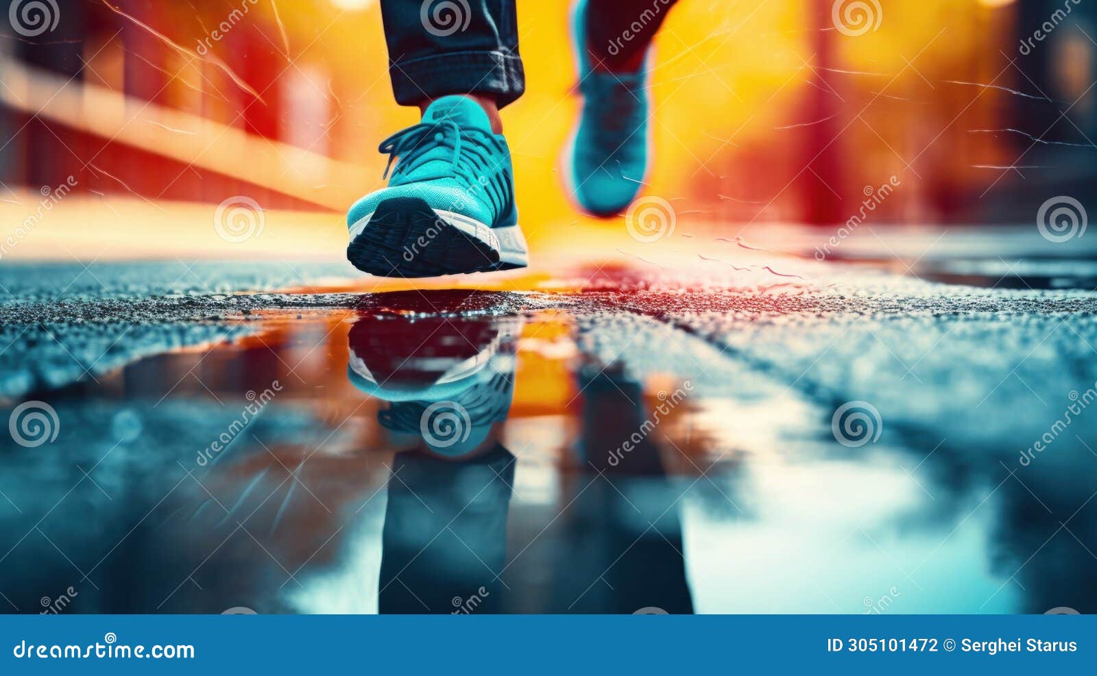 A Person S Feet are Seen in the Reflection of a Puddle, AI Stock Photo ...