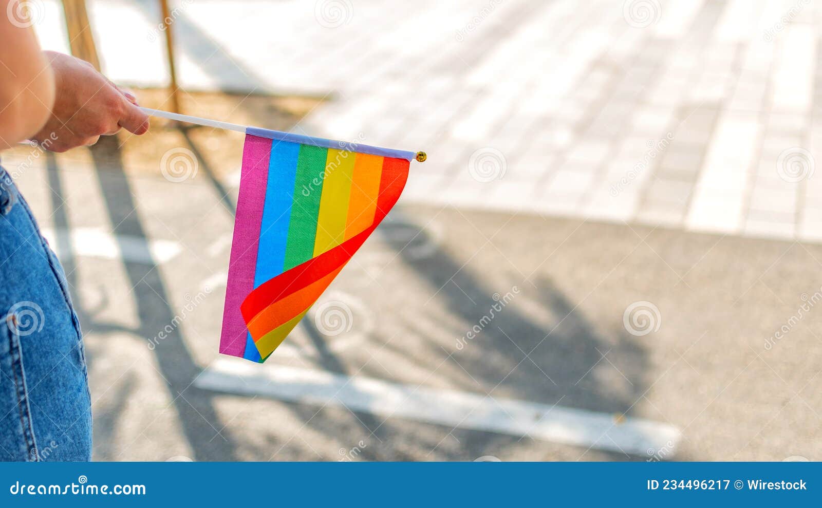 Person& X27;s Hand Holding the Rainbow Pride Flag Stock Image - Image ...