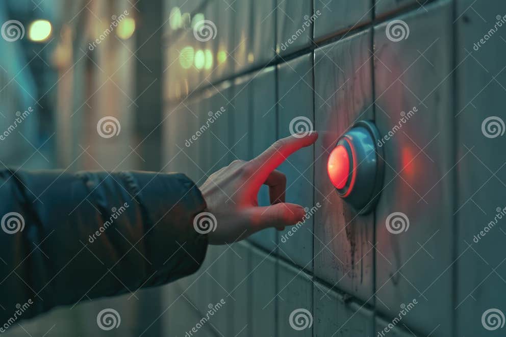 A Person S Hand Presses a Button on a Concrete Wall, Possibly ...