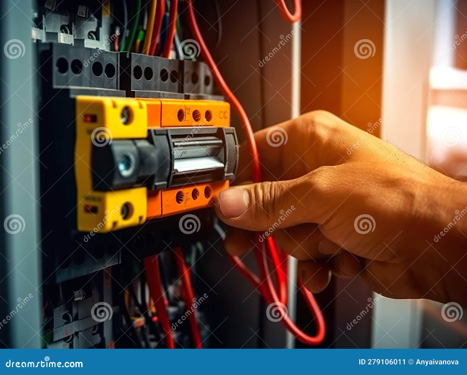 Hand is Pressing a Switch on a Switchboard. Generative AI Stock ...