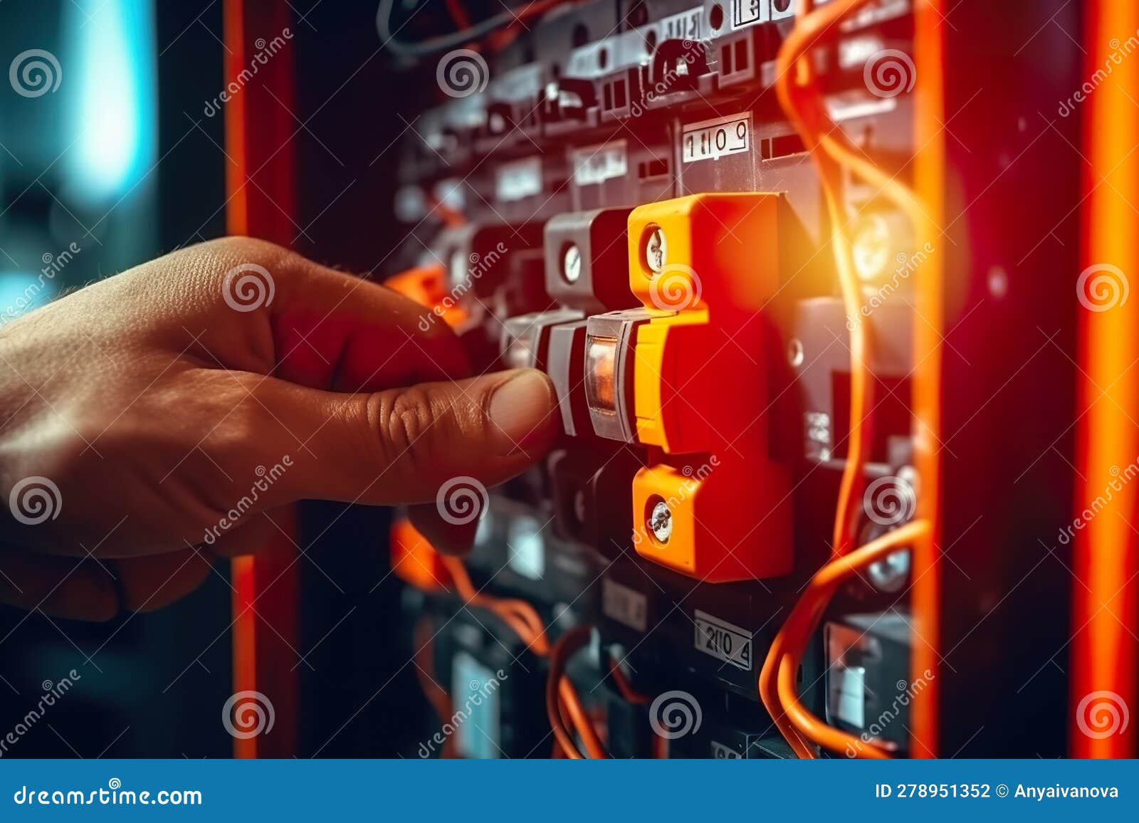 A Person& X27;s Hand is Pressing a Switch on a Switchboard. Generative ...