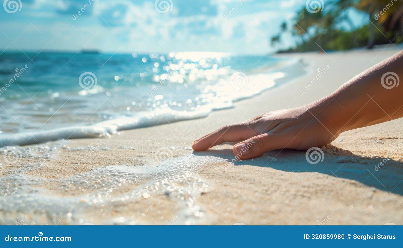 A Person& X27;s Hand Reaching Out To Touch the Sand on a Beach, AI ...