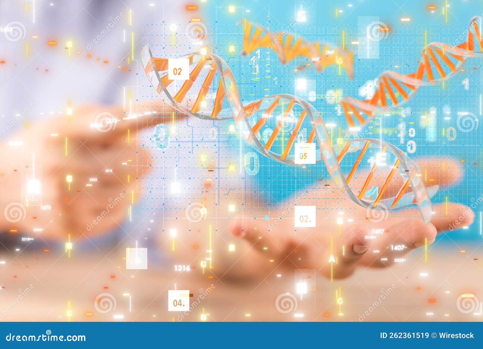 Person S Hand Touching 3D Rendered DNA Hologram Stock Illustration ...
