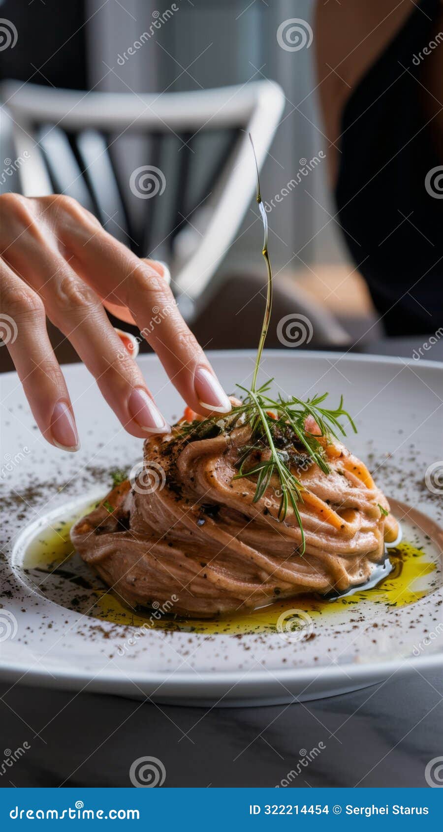 A Person& X27;s Hand is Touching a Dish on the Plate, AI Stock ...