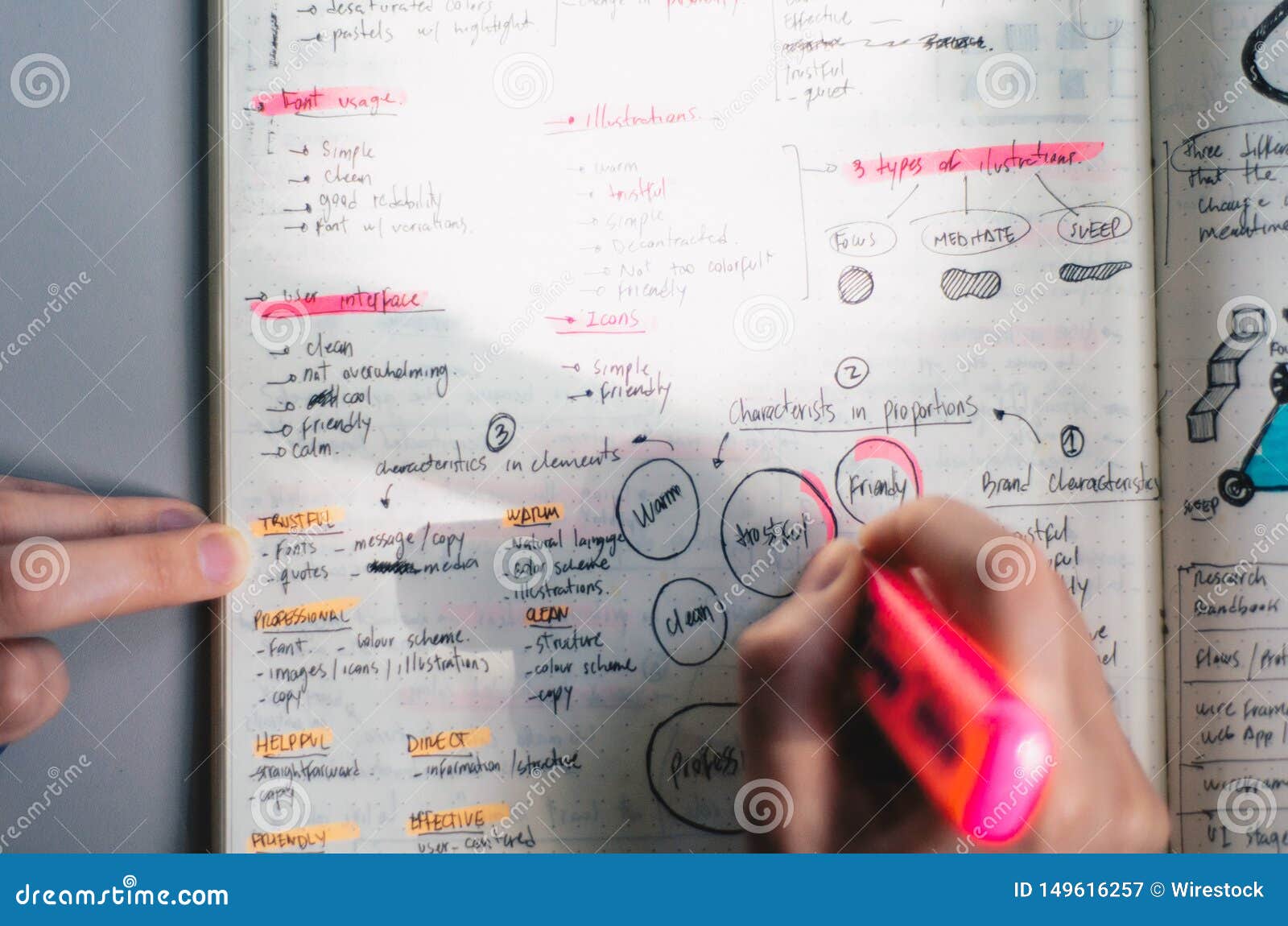 Person`s Hand, Writing Down Some Drafts for the Project with a Marker ...