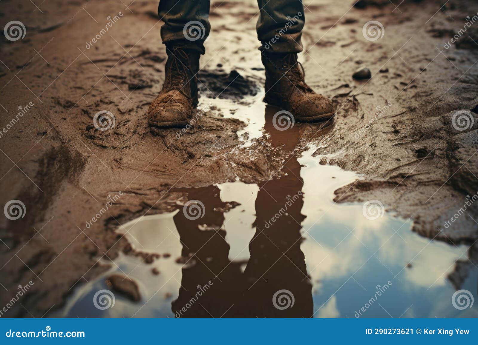 A Person S Reflection in a Muddy Puddle Stock Illustration ...