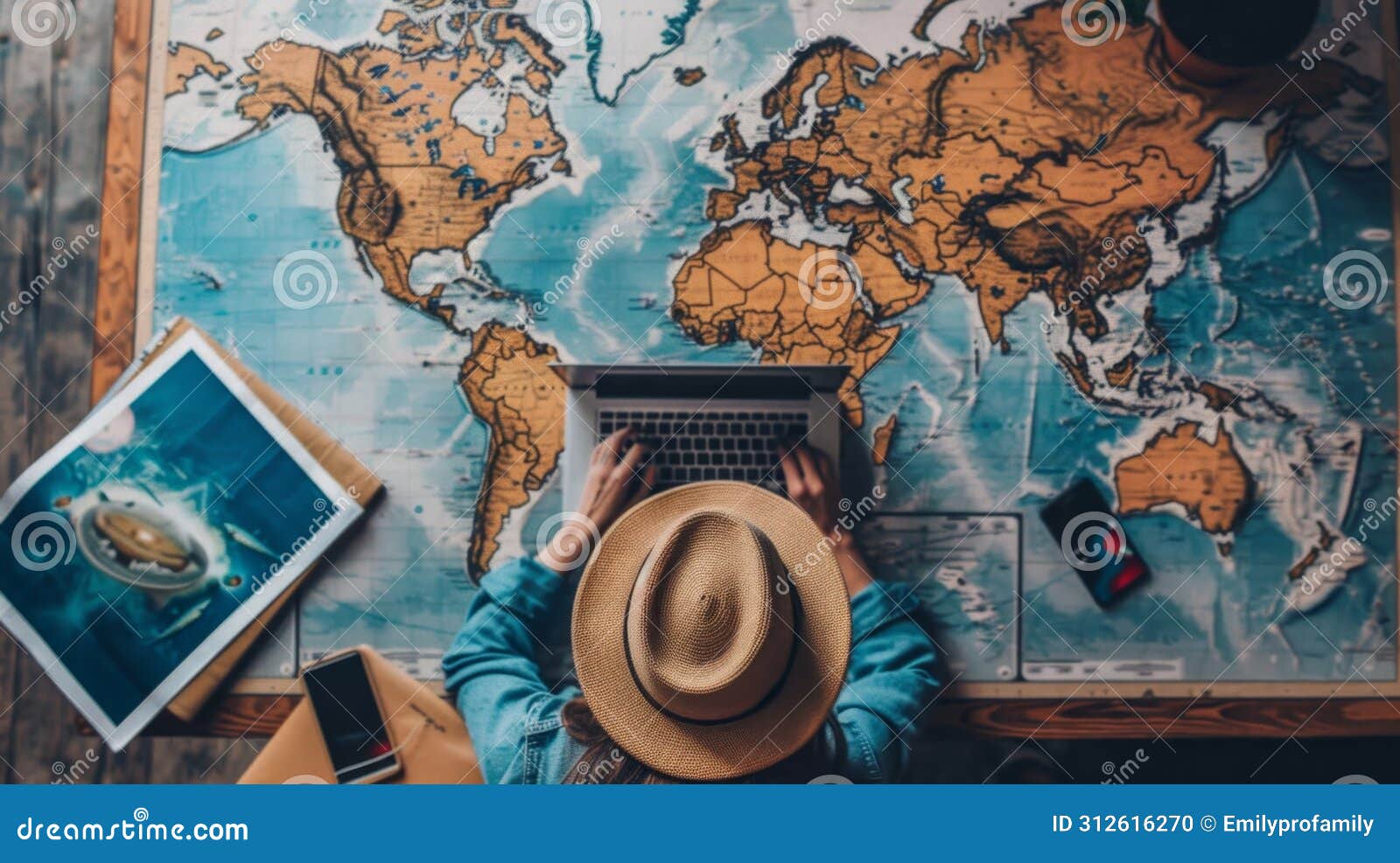 Person Using Laptop on Map for Navigation Stock Illustration ...