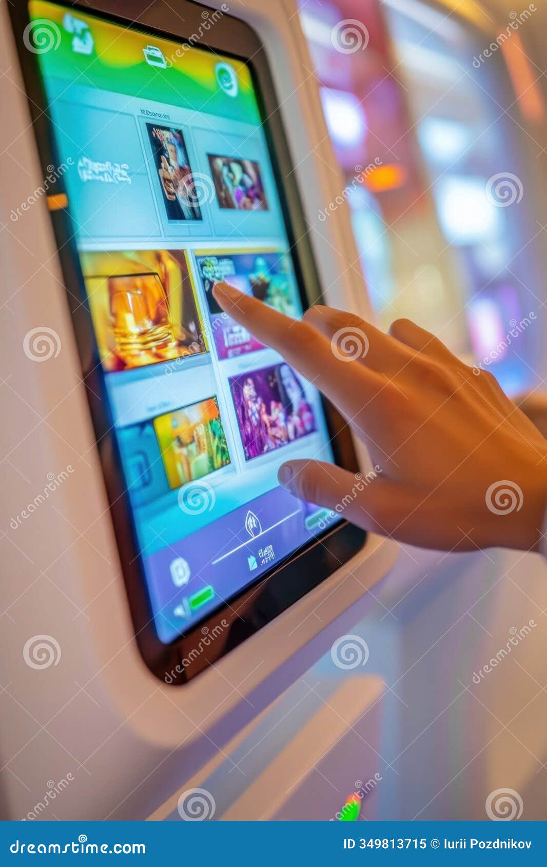 Customer Using Interactive Touchscreen Kiosk in Modern Store Stock ...