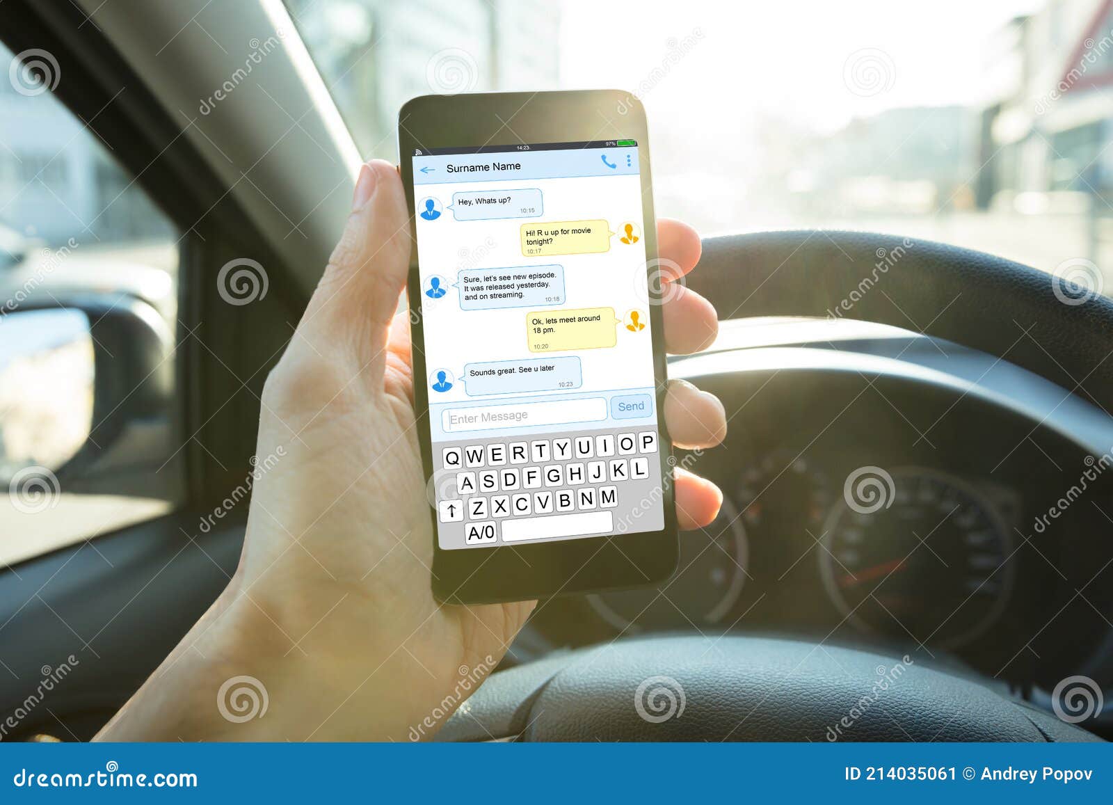 Person Sending Message Using Mobile Phone Stock Image - Image of driver ...